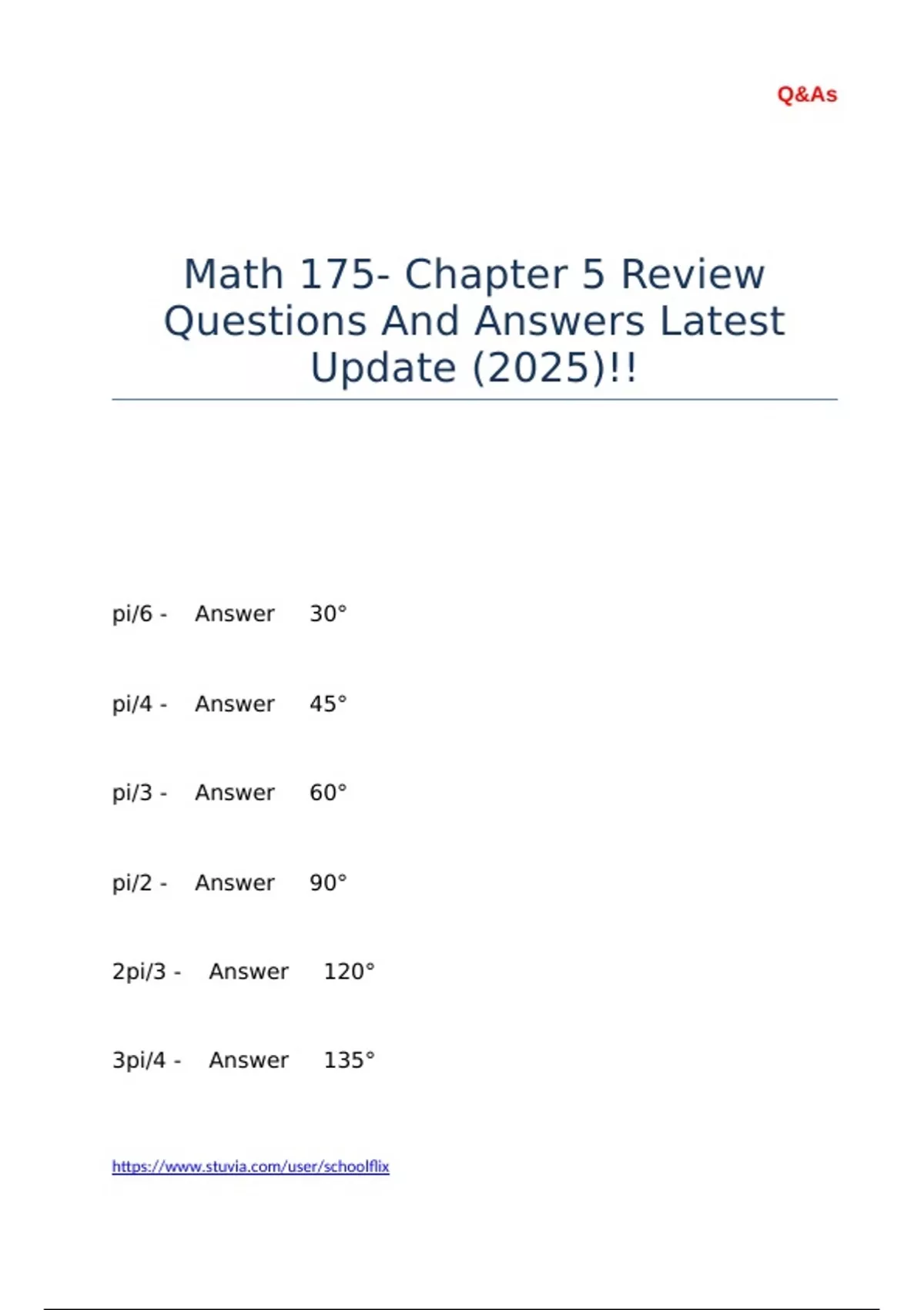 Math 175- Chapter 5 Review Questions And Answers Latest Update (2025 ...
