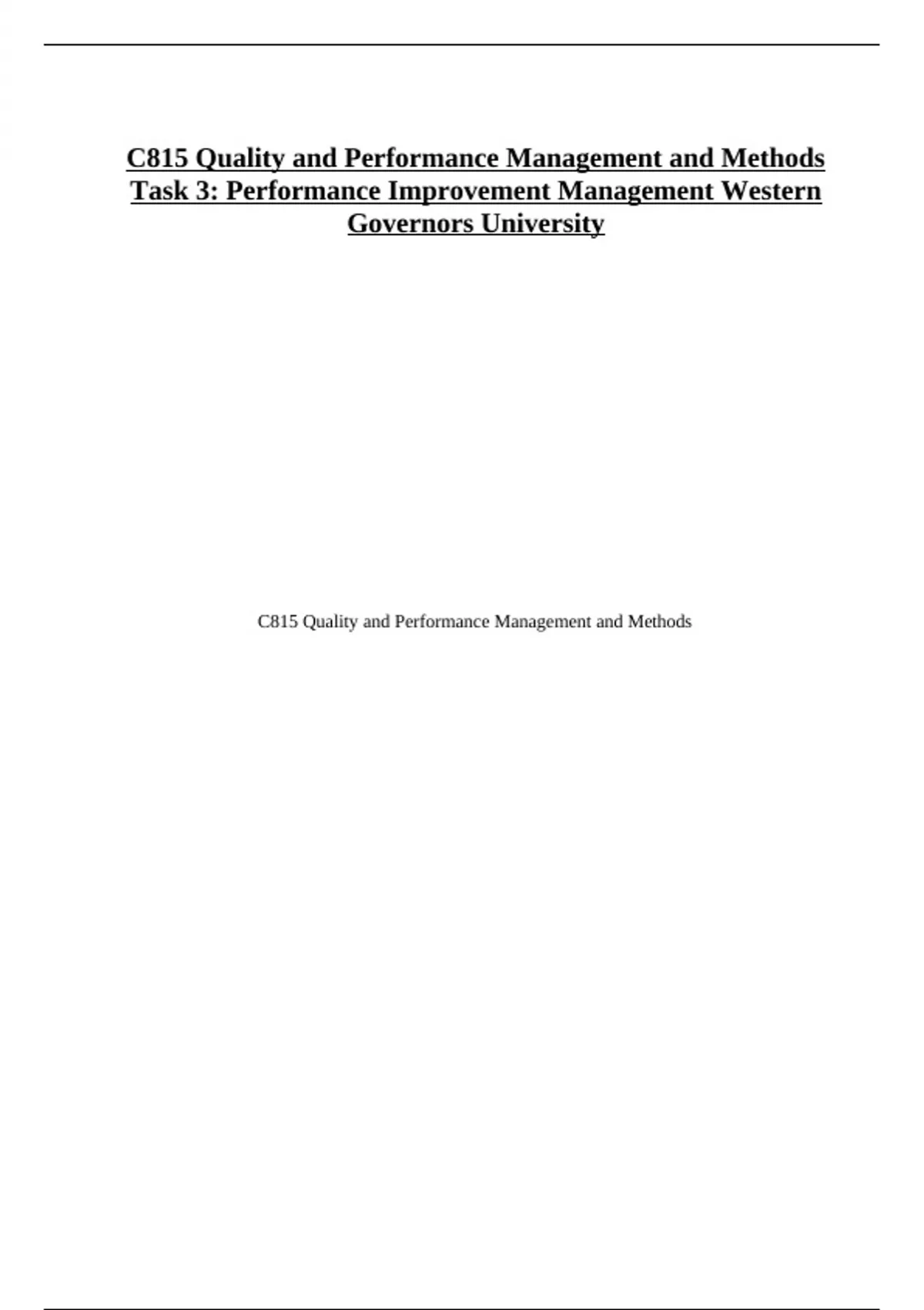 C815 Quality and Performance Management and Methods Task 3: Performance ...