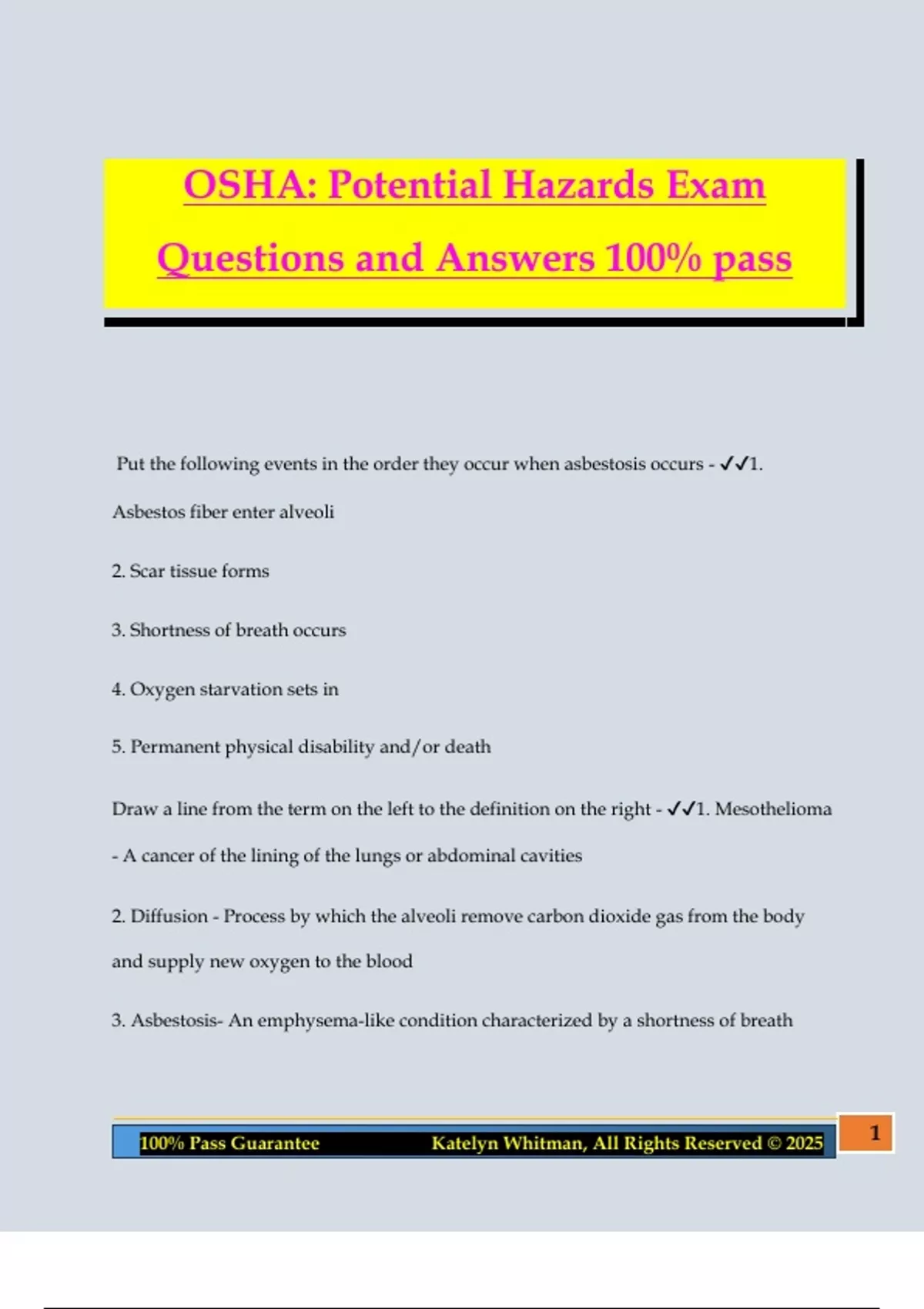 OSHA: Potential Hazards Exam Questions and Answers 100% pass - Osha 30 ...