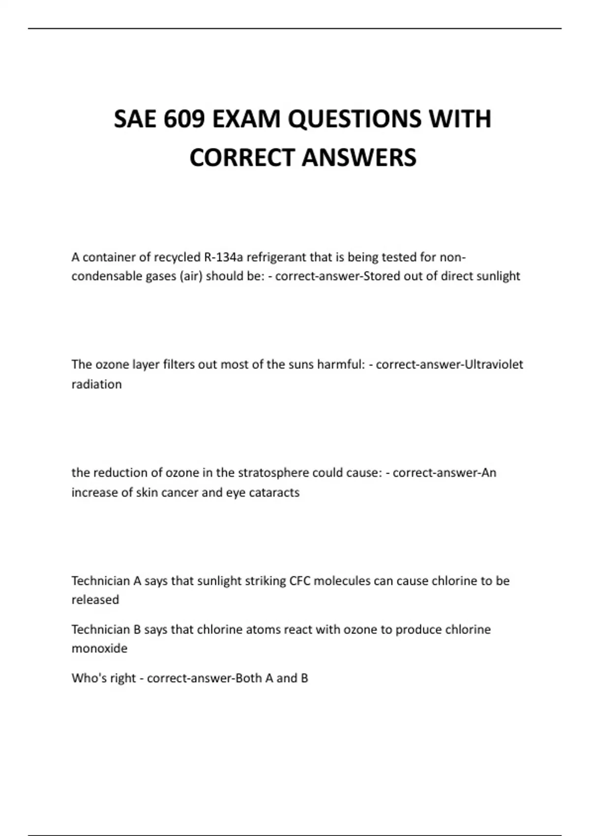 SAE 609 EXAM QUESTIONS WITH CORRECT ANSWERS - SAE 609 - Stuvia US