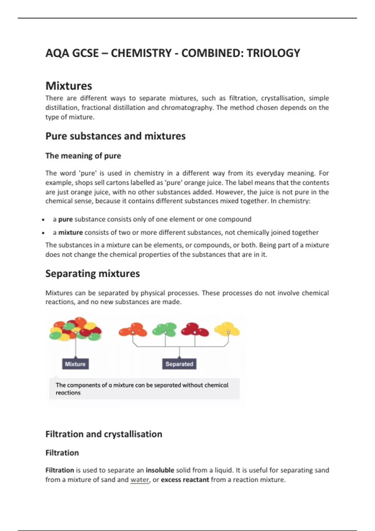 Summary GCSE Chemistry notes - Mixtures - Science - Stuvia UK
