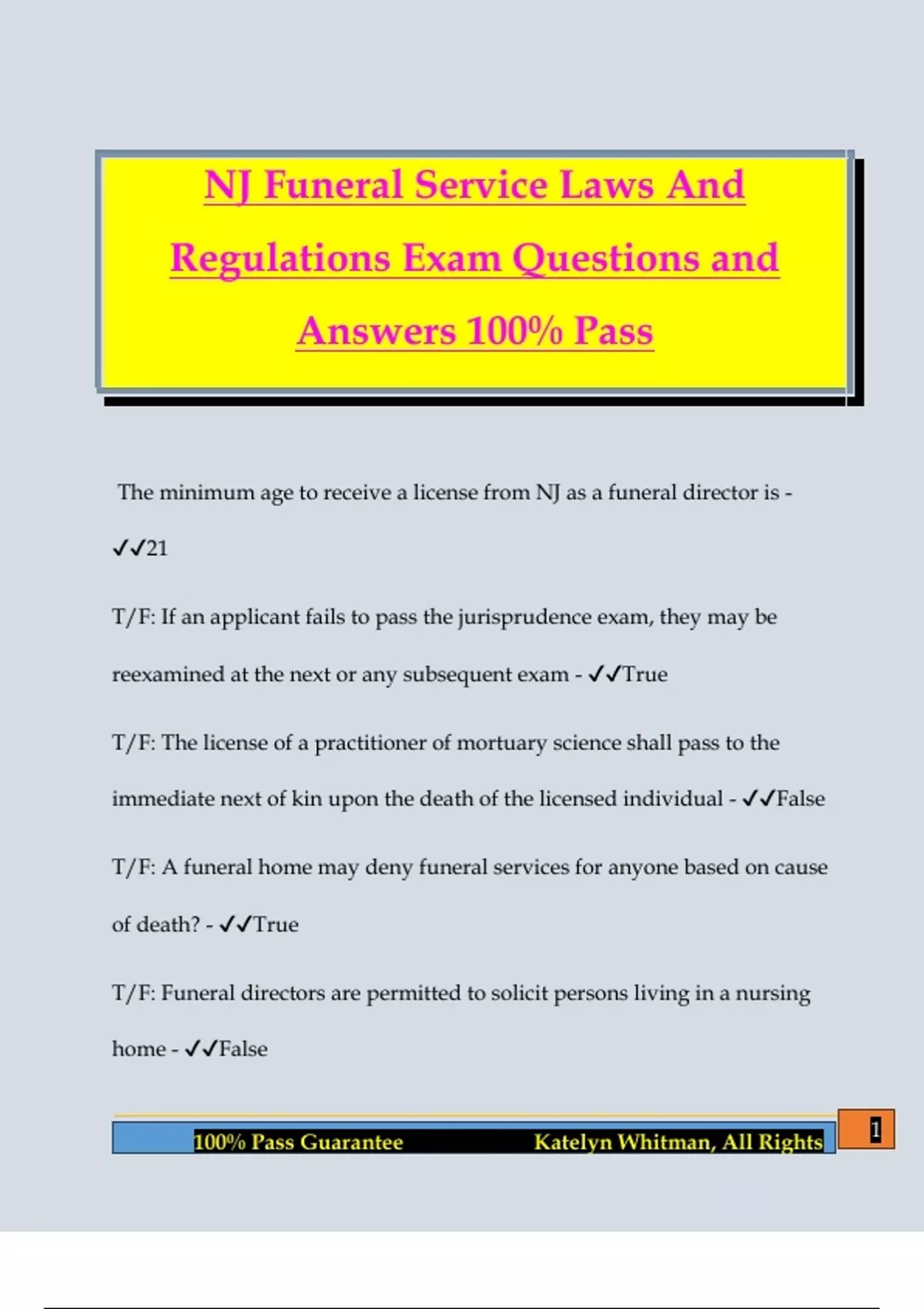 Ohio State Laws Exam - Funeral Director Questions and Answers 100% Pass ...