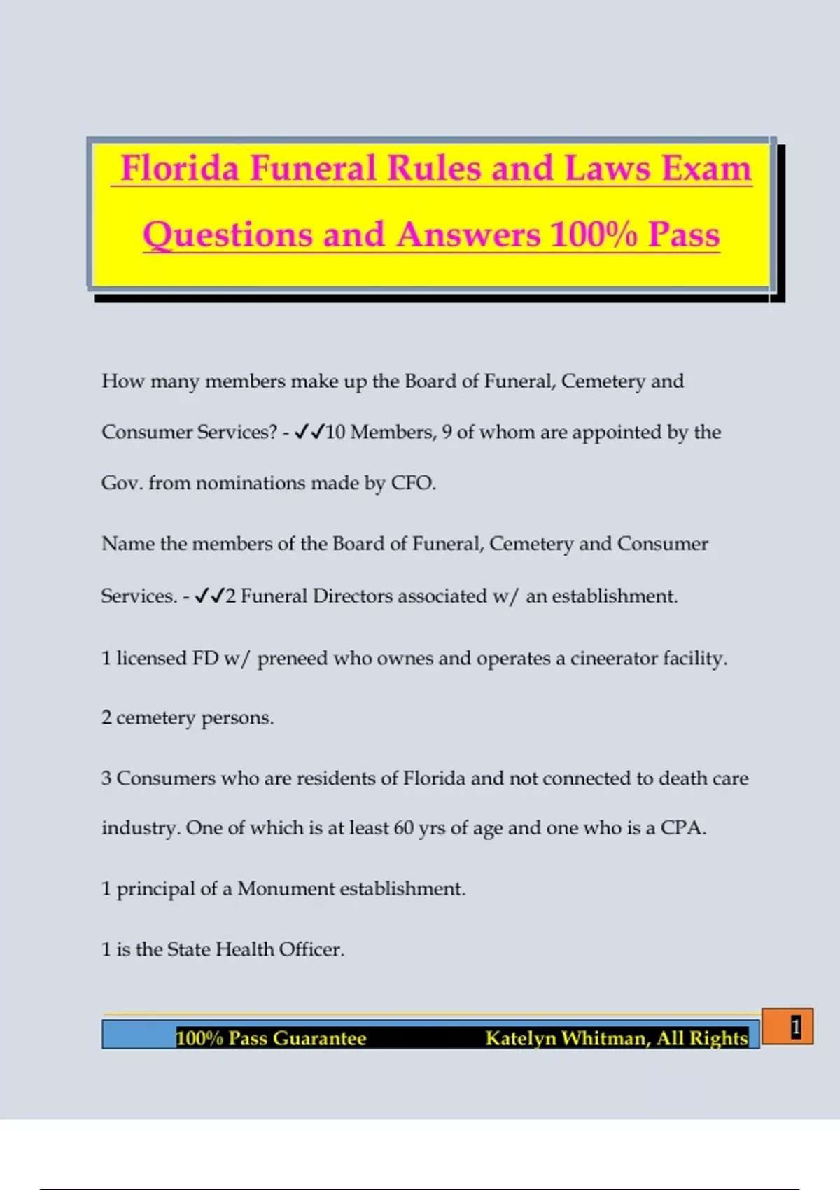 Florida Funeral Rules and Laws Exam Questions and Answers 100% Pass ...