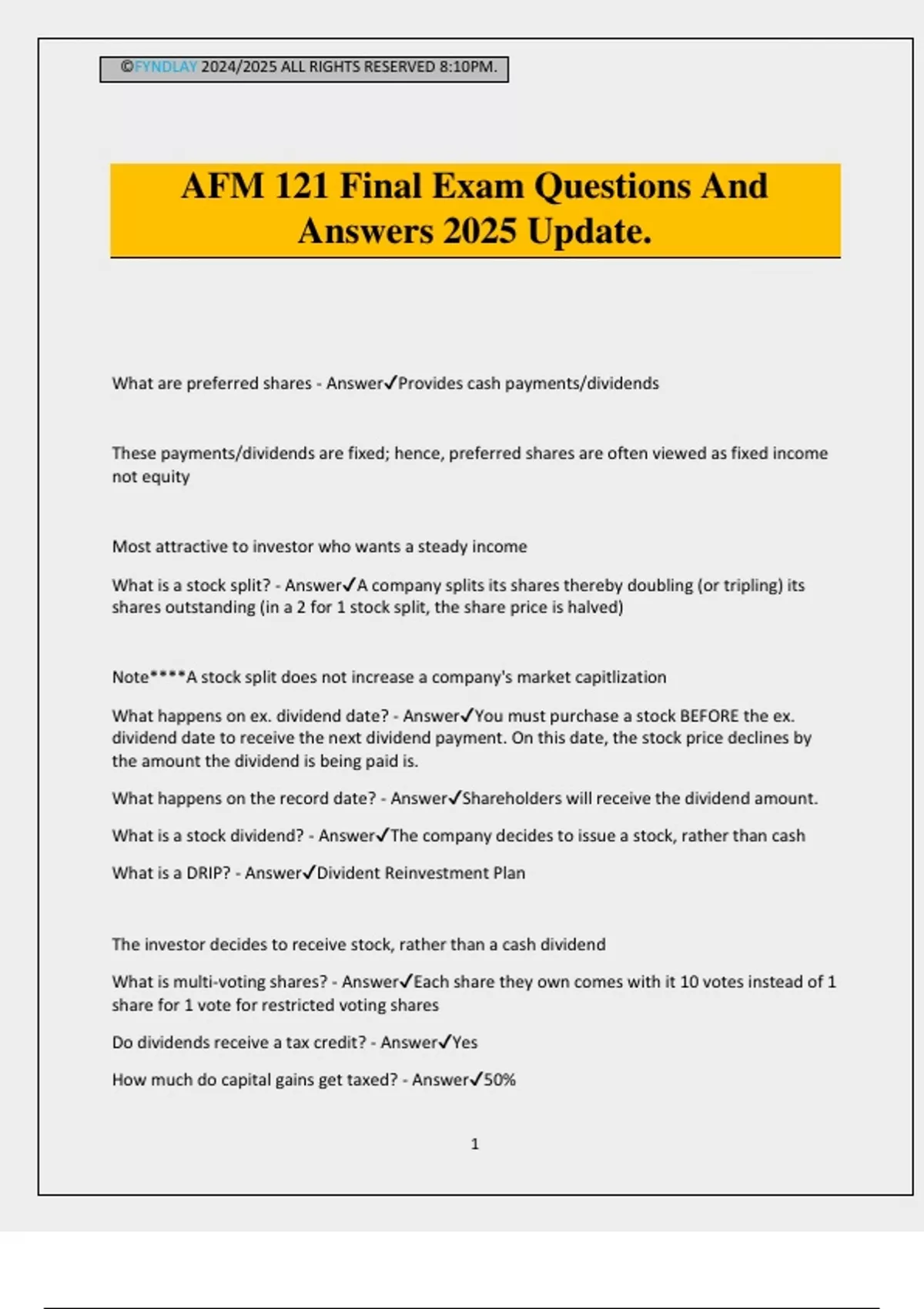 AFM 121 Final Exam Questions And Answers 2025 Update. - AFM 121 - Stuvia US