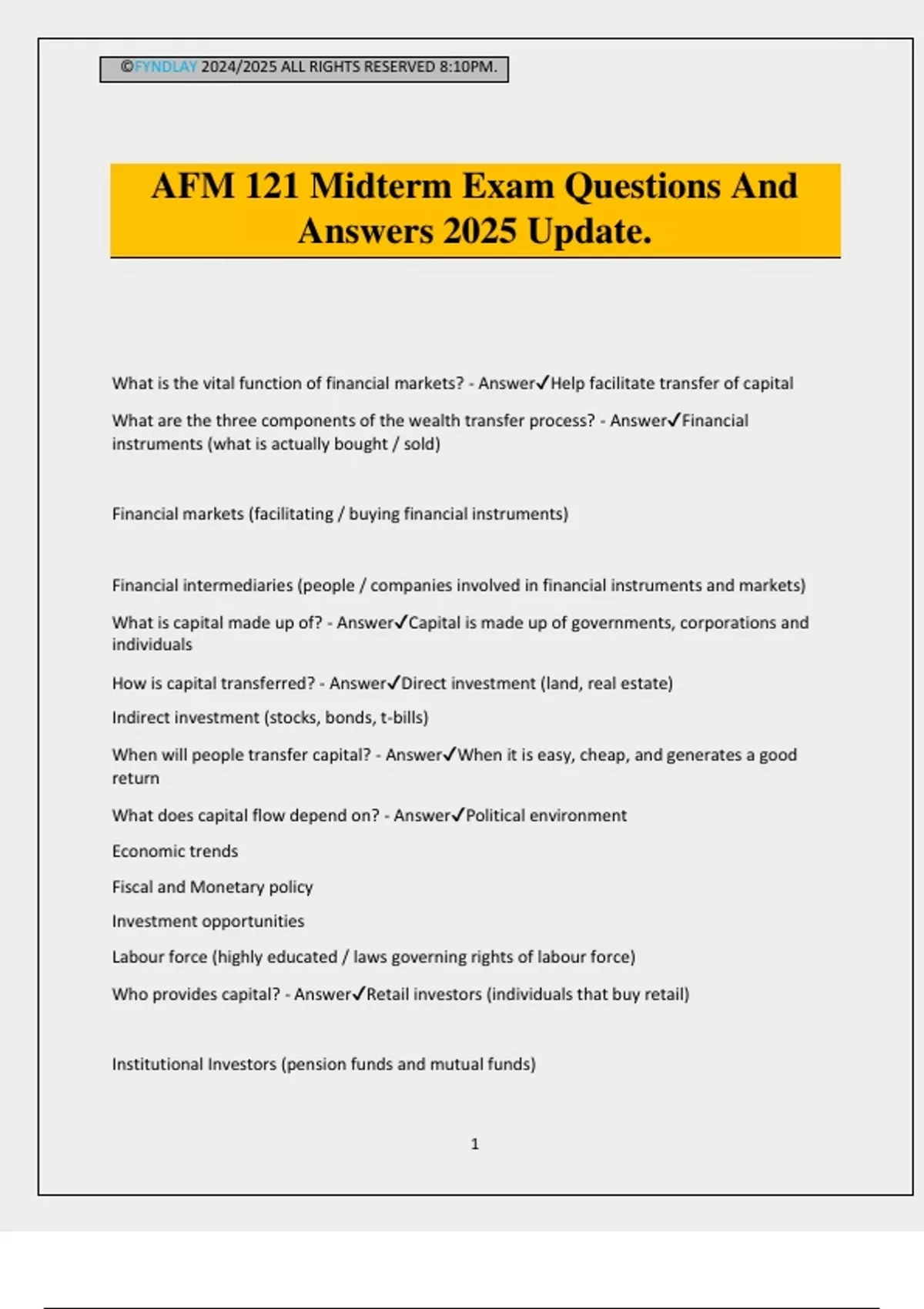 AFM 121 Midterm Exam Questions And Answers 2025 Update. - AFM 121 ...