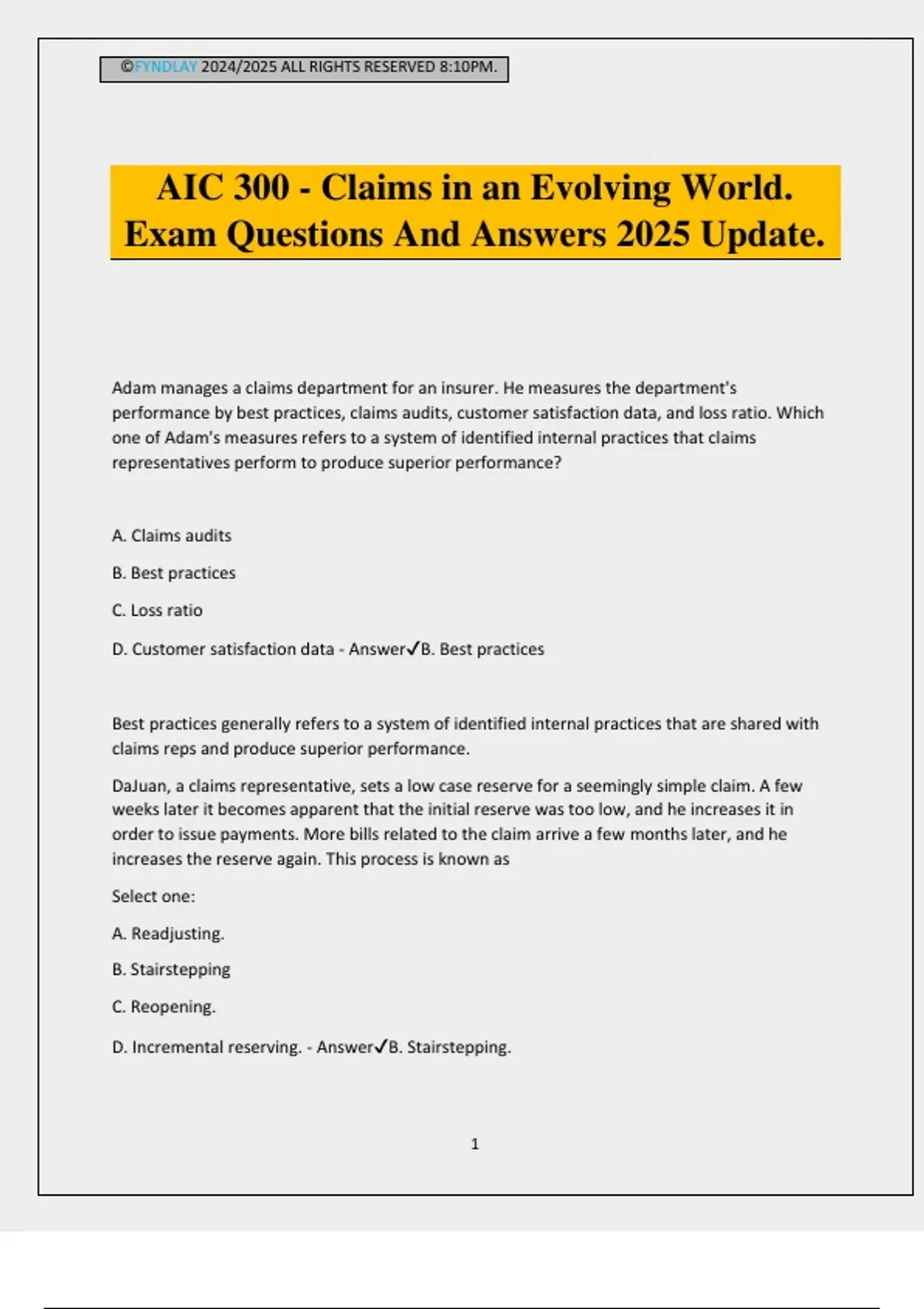 AIC 300 - Claims in an Evolving World. Exam Questions And Answers 2025 ...