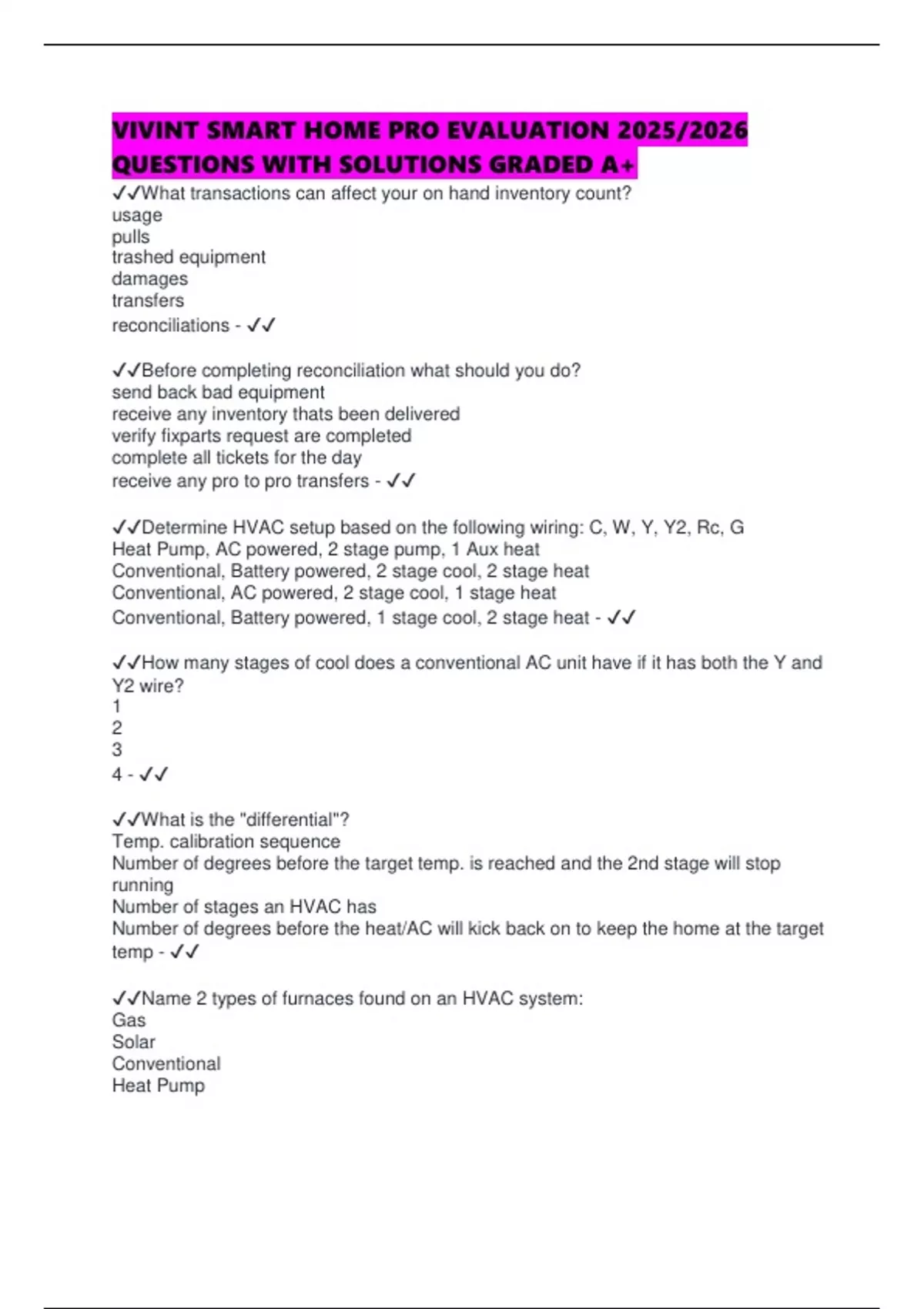 VIVINT SMART HOME PRO EVALUATION 2025/2026 QUESTIONS WITH SOLUTIONS GRADED A+ - VIVINT - Stuvia US