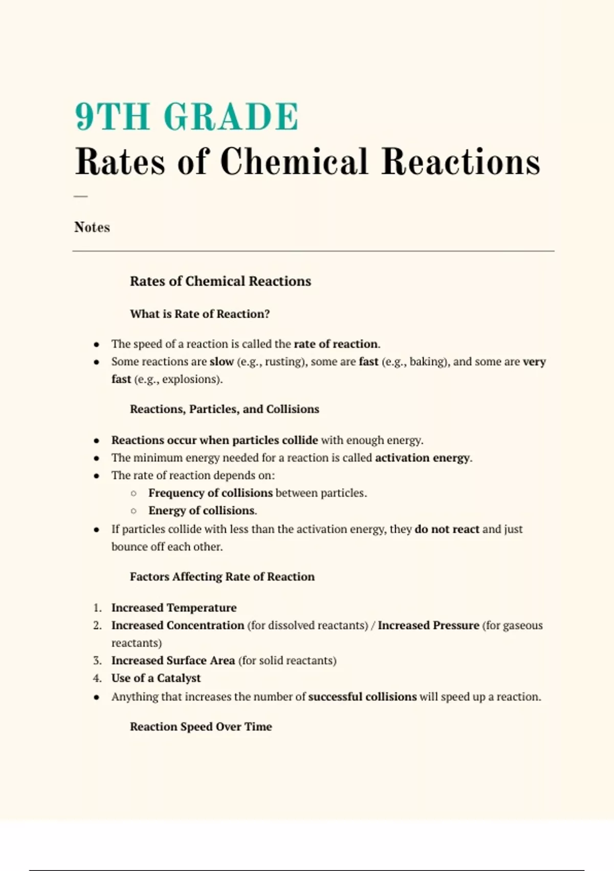 IB MYP Grade 9 Rates of reaction Notes - Science - Stuvia US