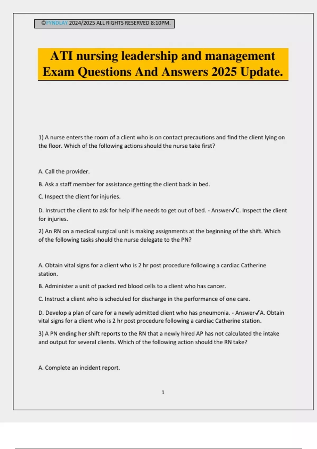 ATI nursing leadership and management Exam Questions And Answers 2025 ...
