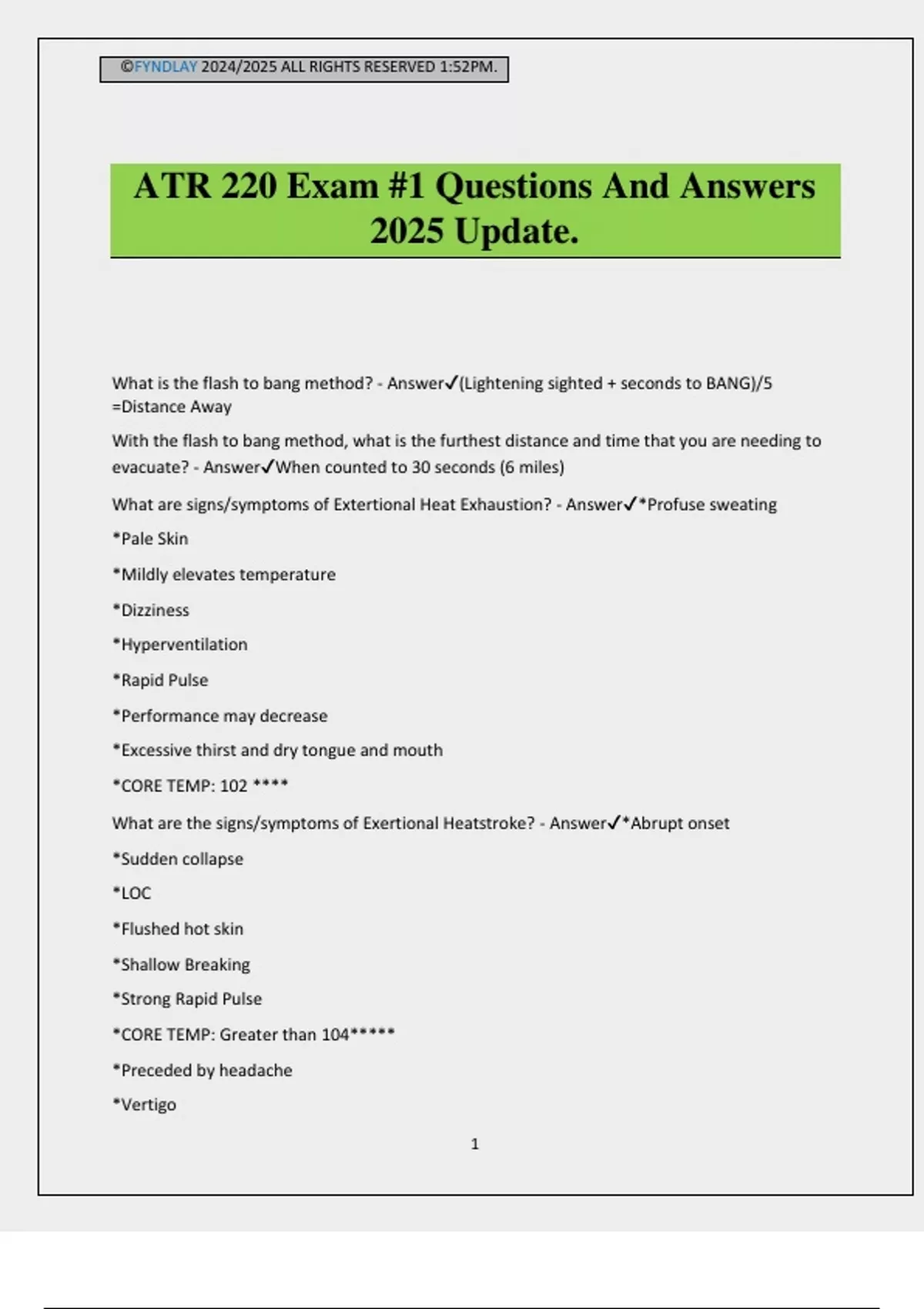 ATR 220 Exam #1 Questions And Answers 2025 Update. - ATR 220 - Stuvia US