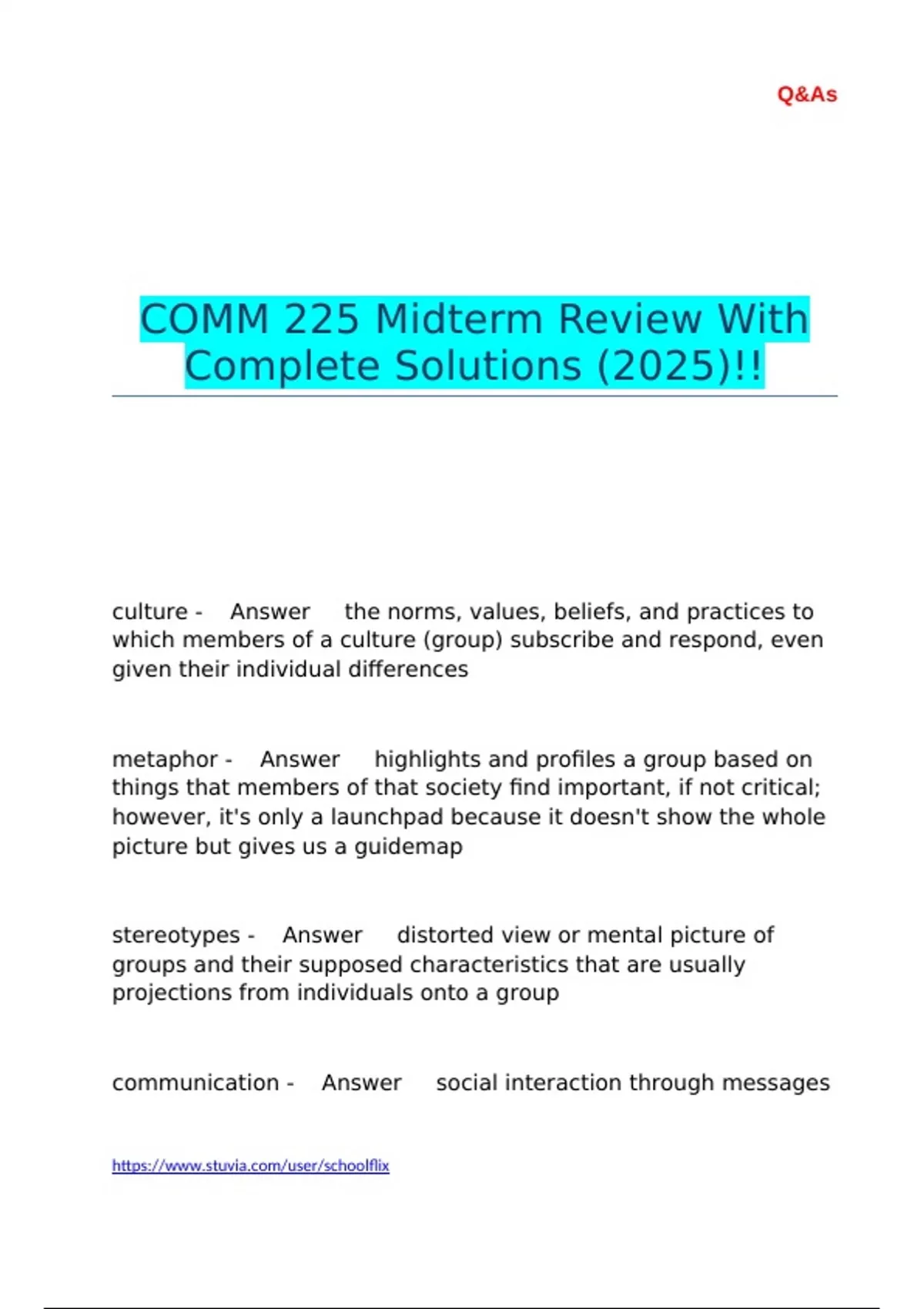 COMM 225 Midterm Review With Complete Solutions (2025)!! - COMM 225 - Stuvia