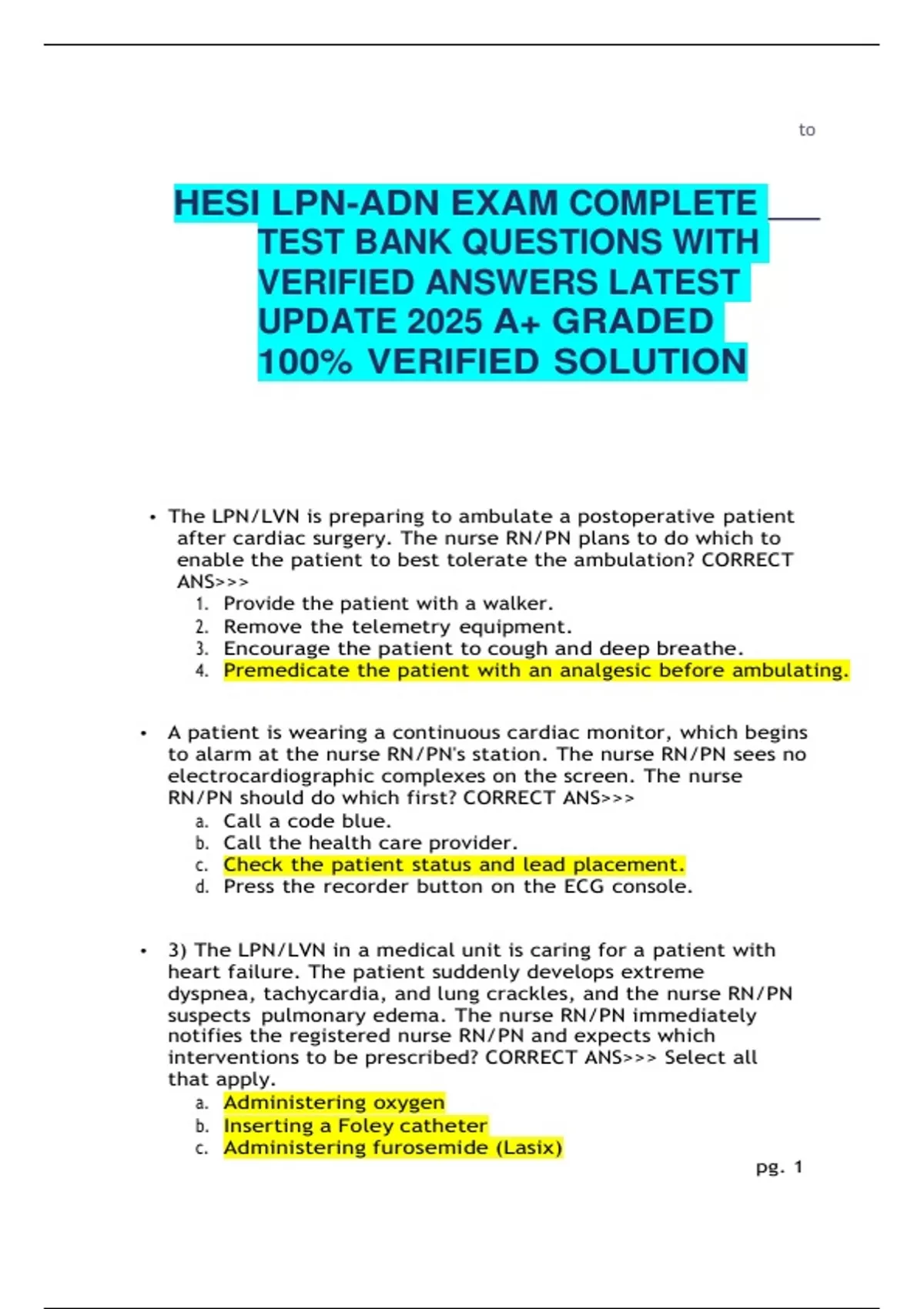HESI LPN-ADN EXAM COMPLETE EXAM 2025/2026 (MOBILITY EXAMS) QUESTIONS ...
