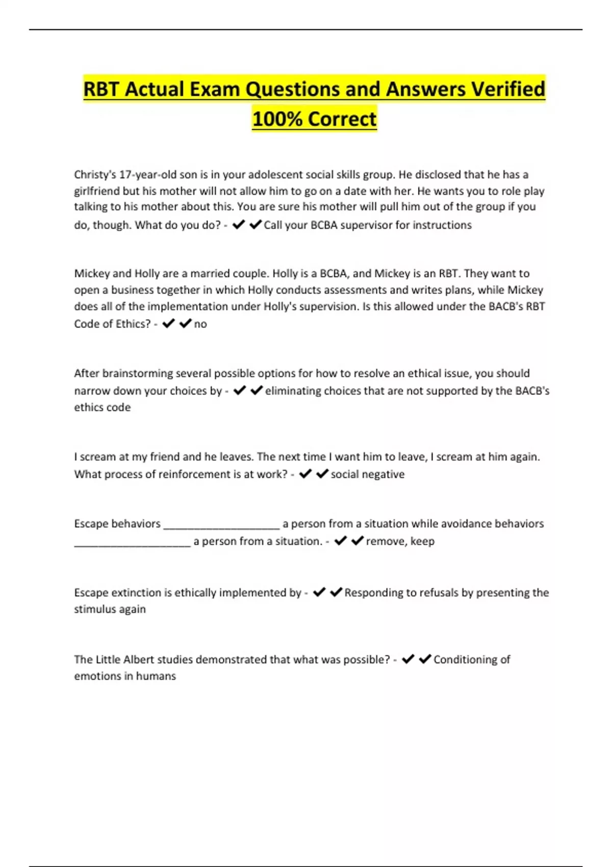 RBT Actual Exam Questions and Answers Verified 100% Correct - RBT ...