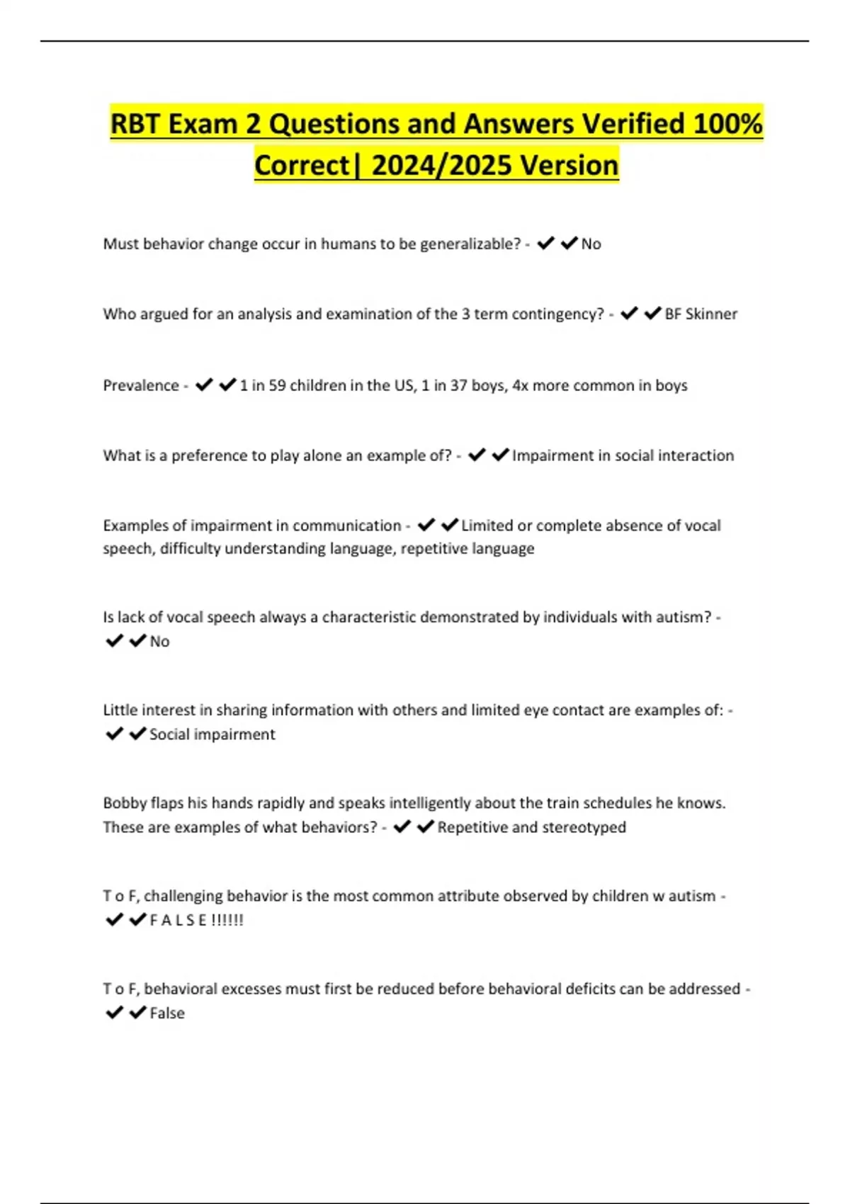 RBT Exam 2 Questions and Answers Verified 100% Correct| 2024/2025 ...