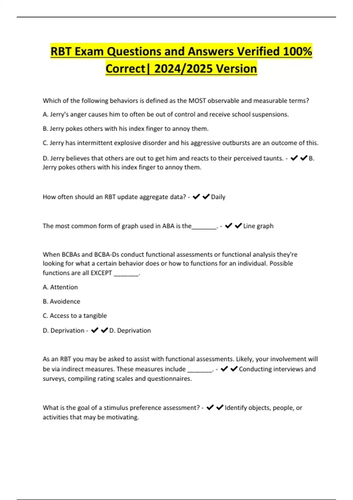 RBT Exam Questions and Answers Verified 100% Correct| 2024/2025 Version ...