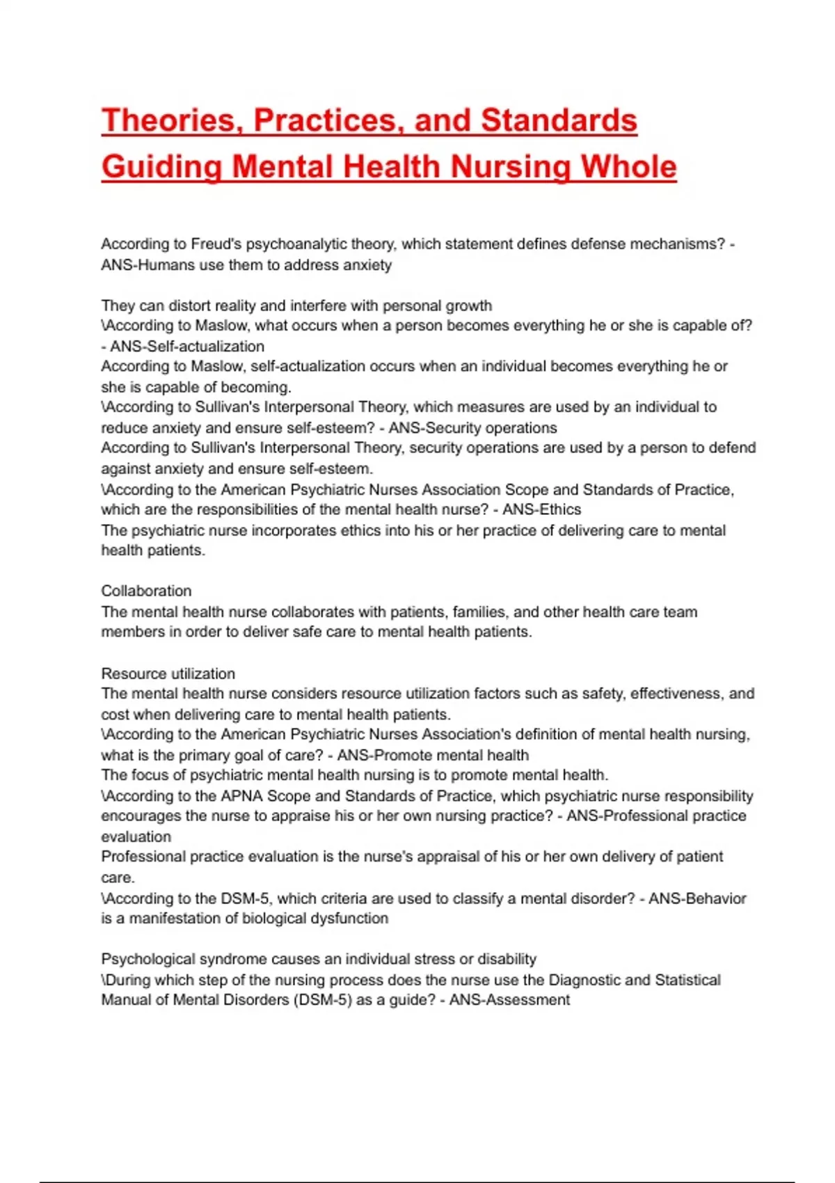 Theories, Practices, and Standards Guiding Mental Health Nursing Whole ...