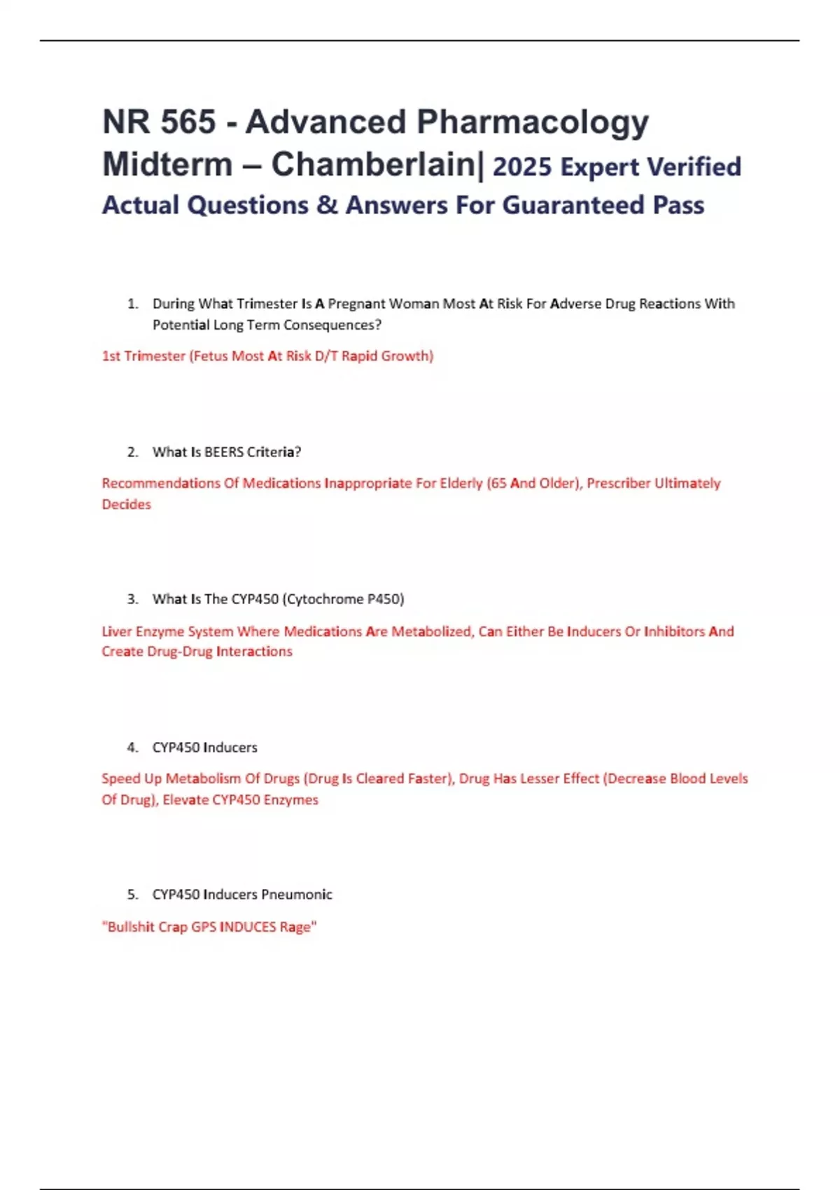 NR 565 - Advanced Pharmacology Midterm – Chamberlain| 2025 Expert ...