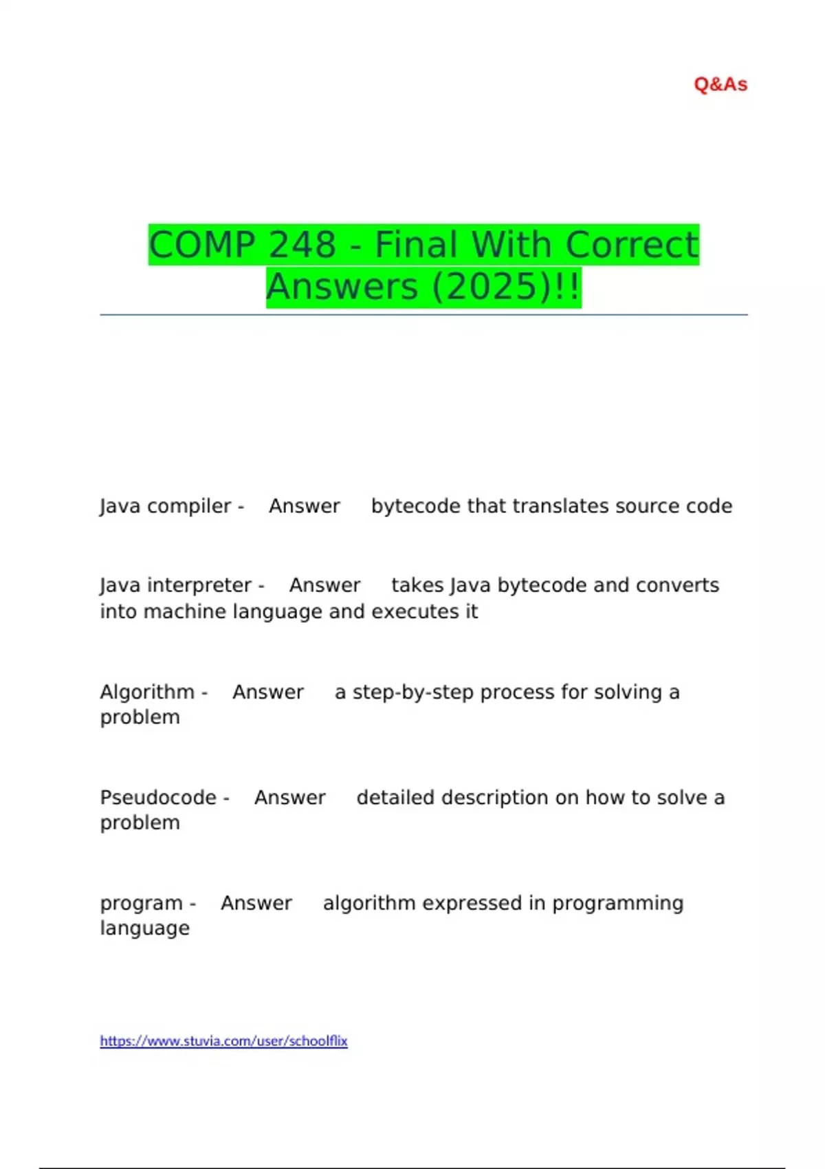 COMP 248 - Final With Correct Answers (2025)!! - Comp 248 - Stuvia