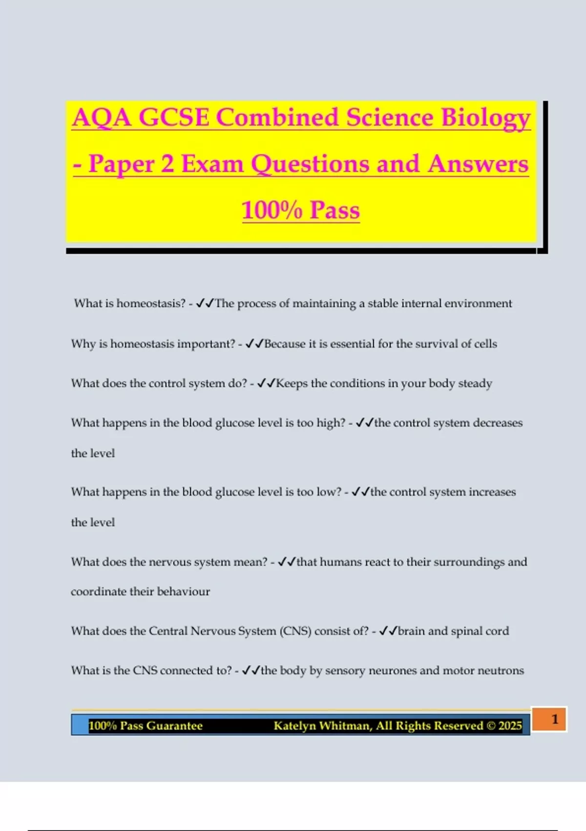 AQA GCSE Combined Science Biology - Paper 2 Exam Questions and Answers ...