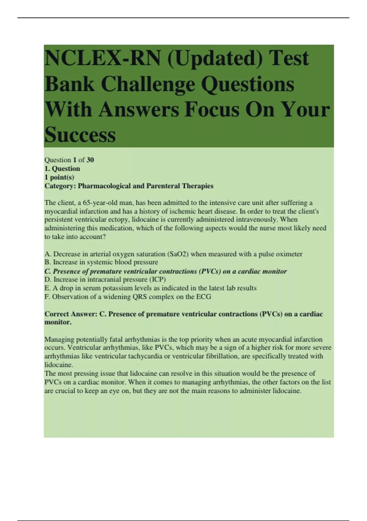 NCLEX-RN (Updated) Test Bank Challenge Questions With Answers Focus On ...