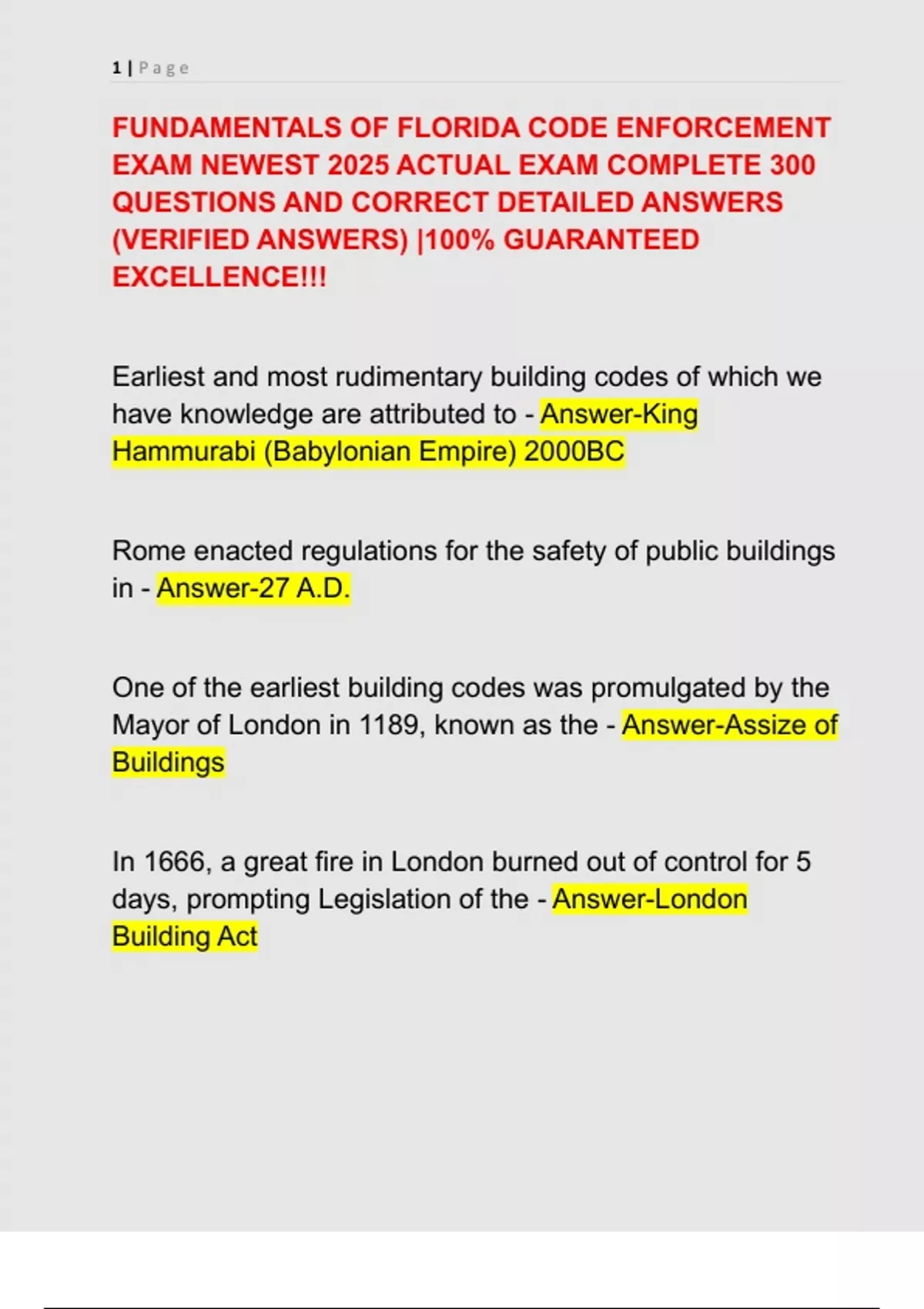 FUNDAMENTALS OF FLORIDA CODE ENFORCEMENT EXAM NEWEST 2025 ACTUAL EXAM COMPLETE 300 QUESTIONS AND ...