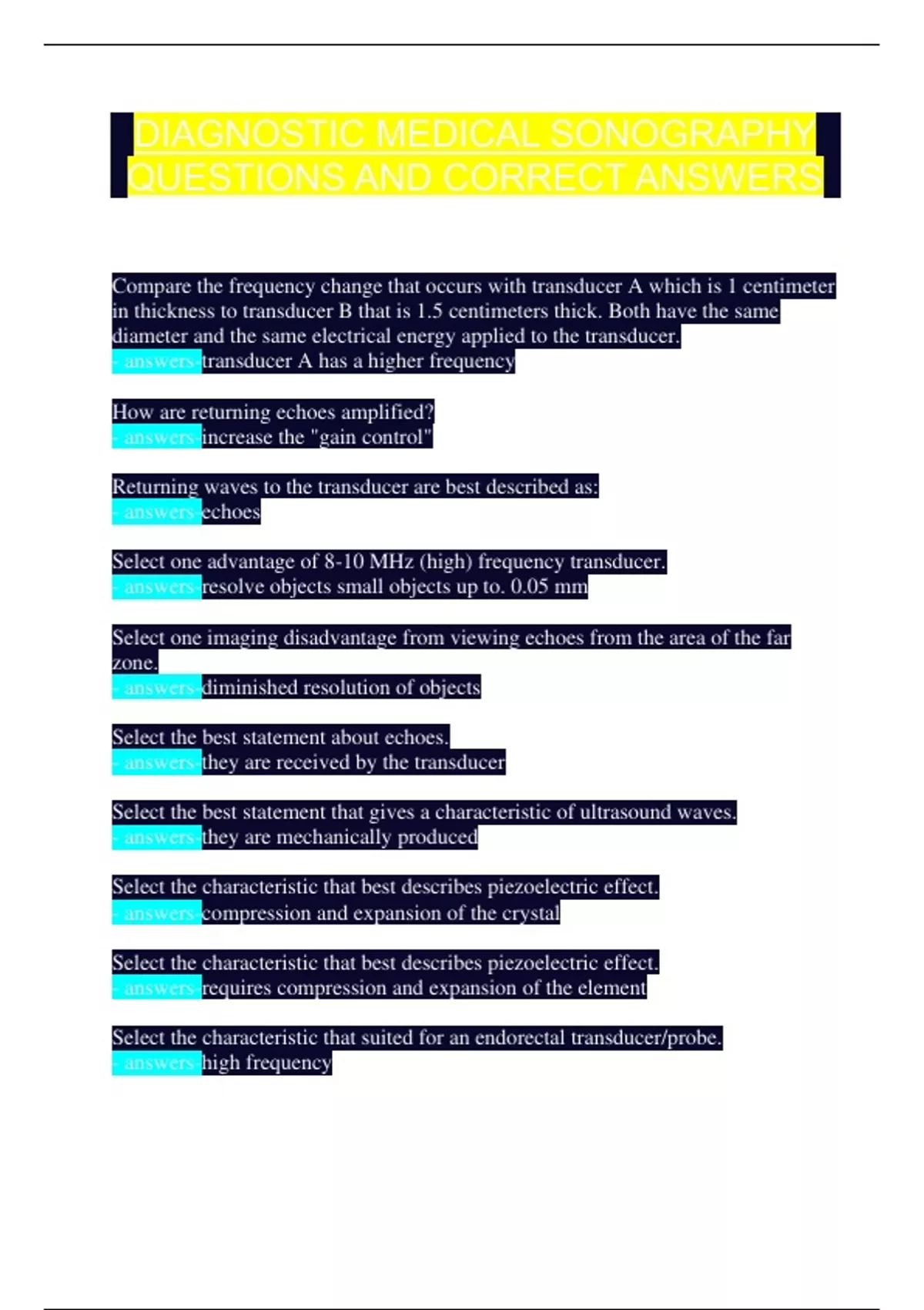 Diagnostic Medical Sonography Exam 2025: Comprehensive Study Guide with ...