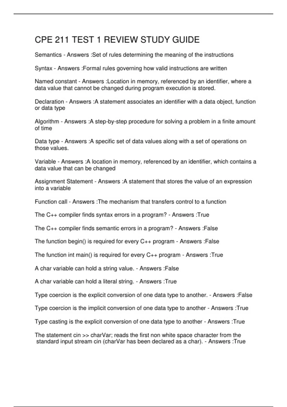 CPE 211 TEST 1 REVIEW STUDY GUIDE - CPE 211 - Stuvia US