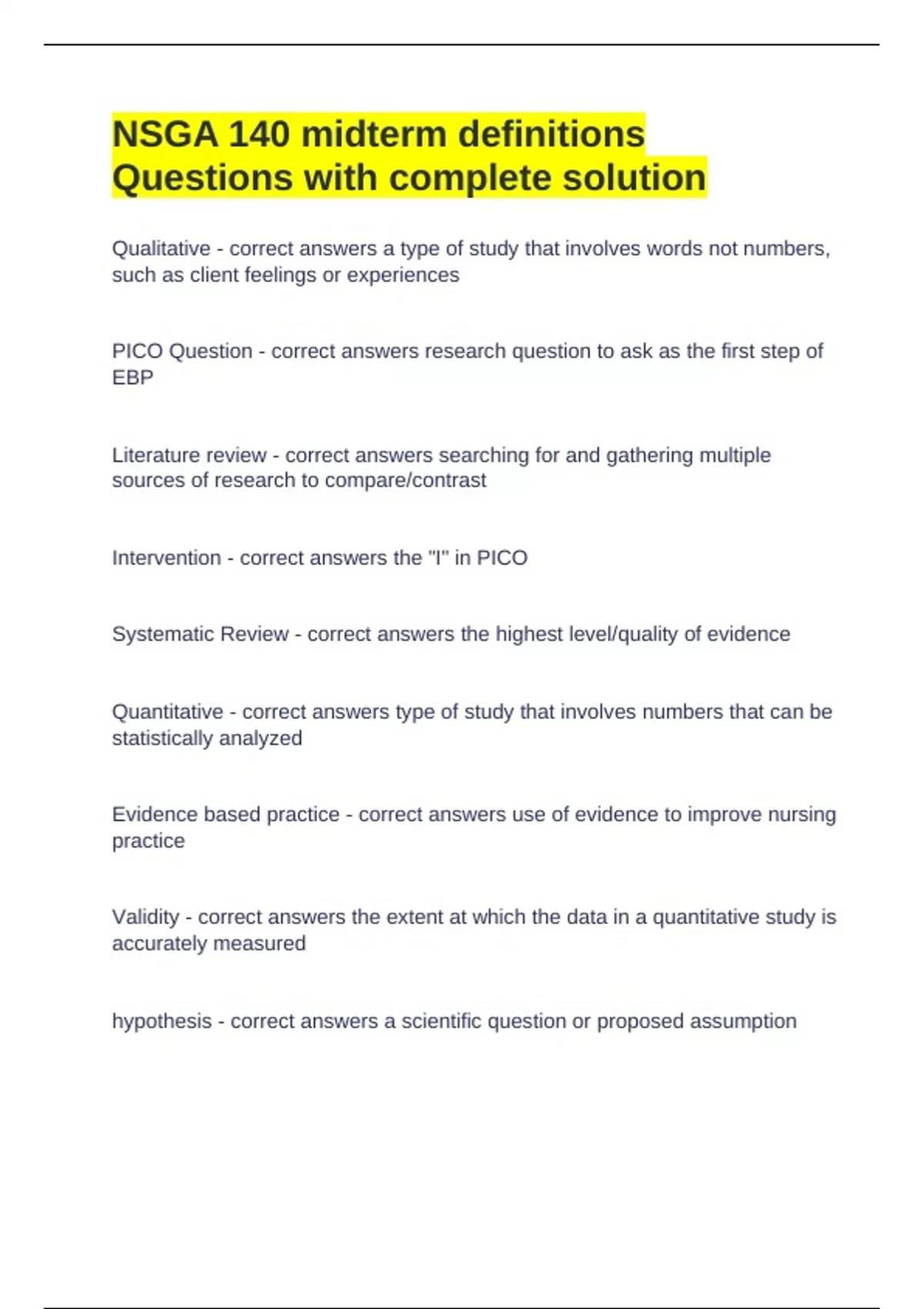 NSGA 140 midterm definitions Questions with complete solution - N5451 ...