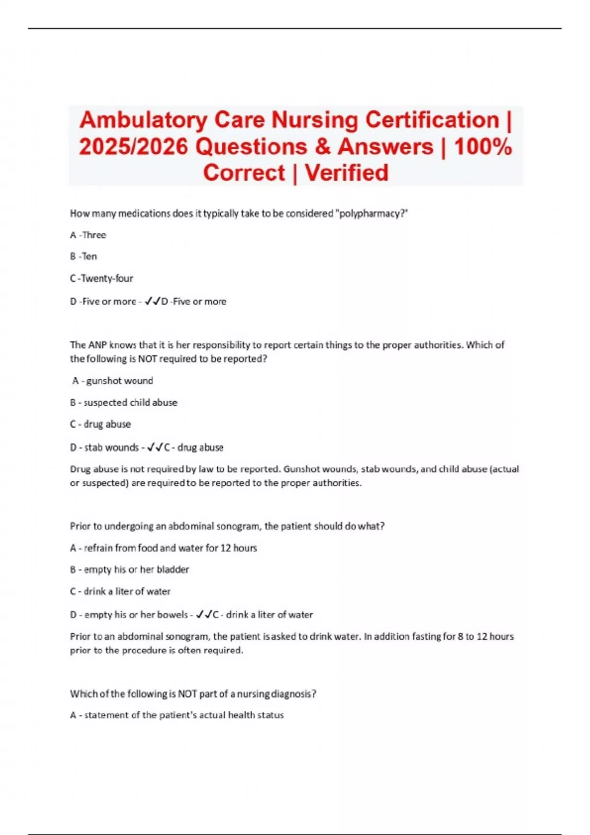 Ambulatory Care Nursing Certification | 2025/2026 Questions & Answers ...