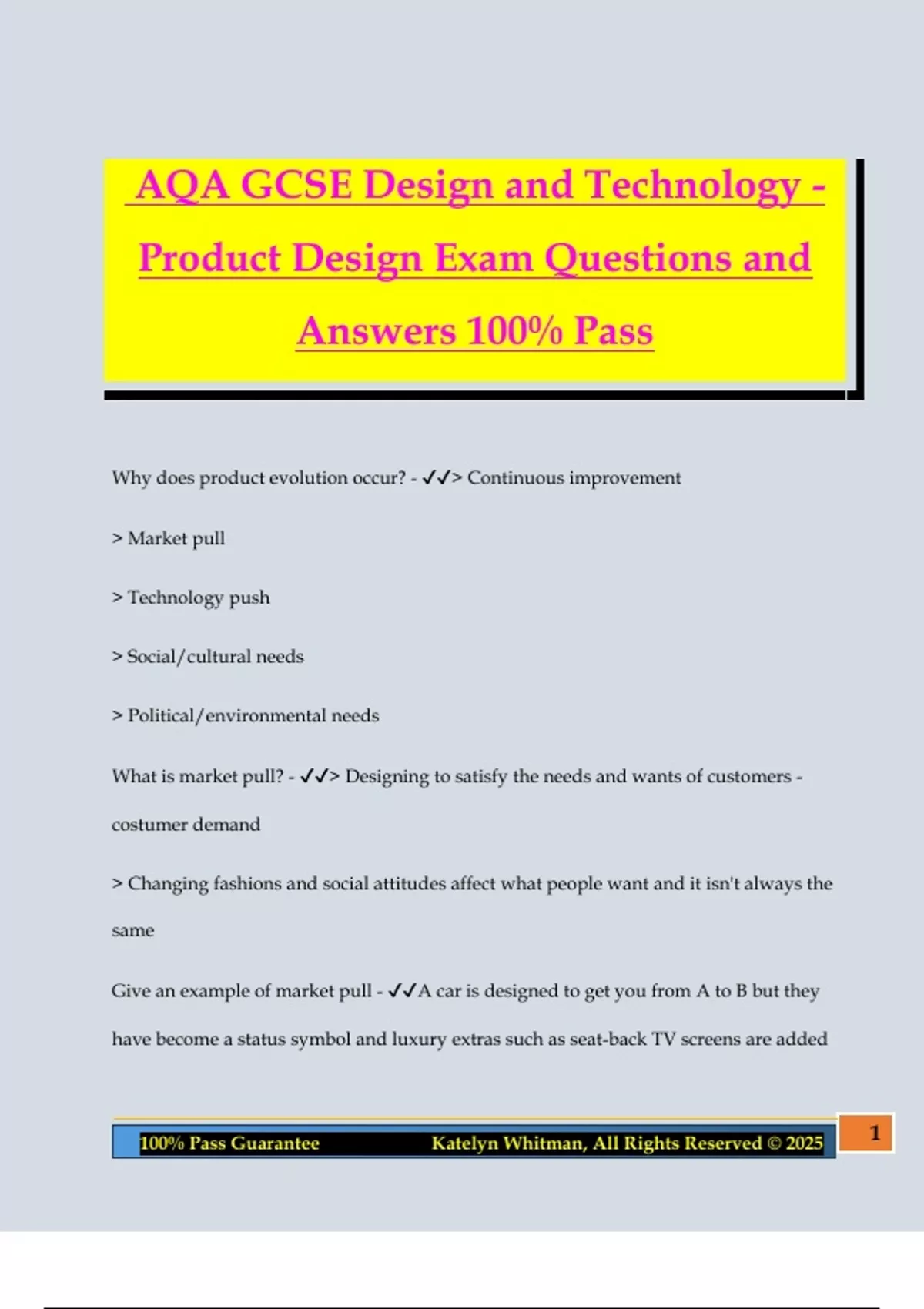 AQA GCSE Design and Technology - Product Design Exam Questions and ...