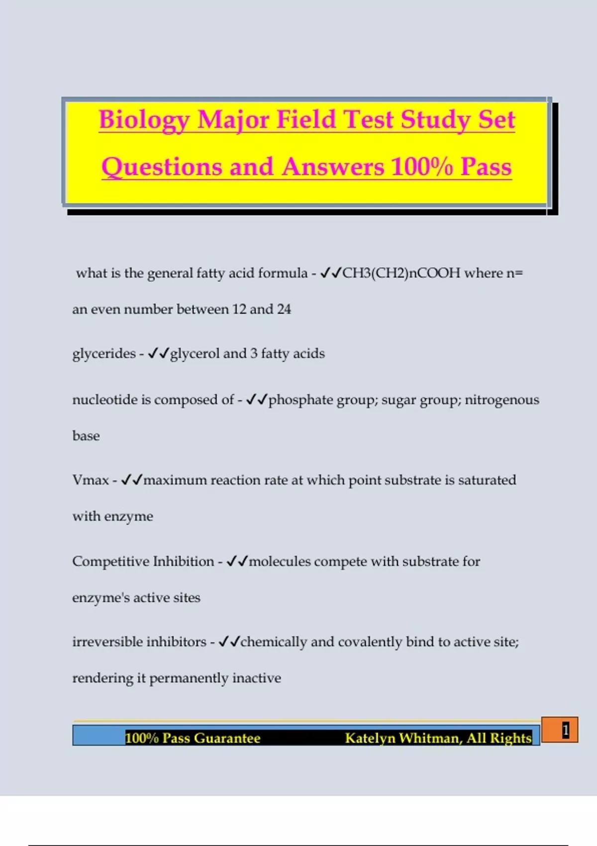 Biology Major Field Test Study Set Questions and Answers 100% Pass ...