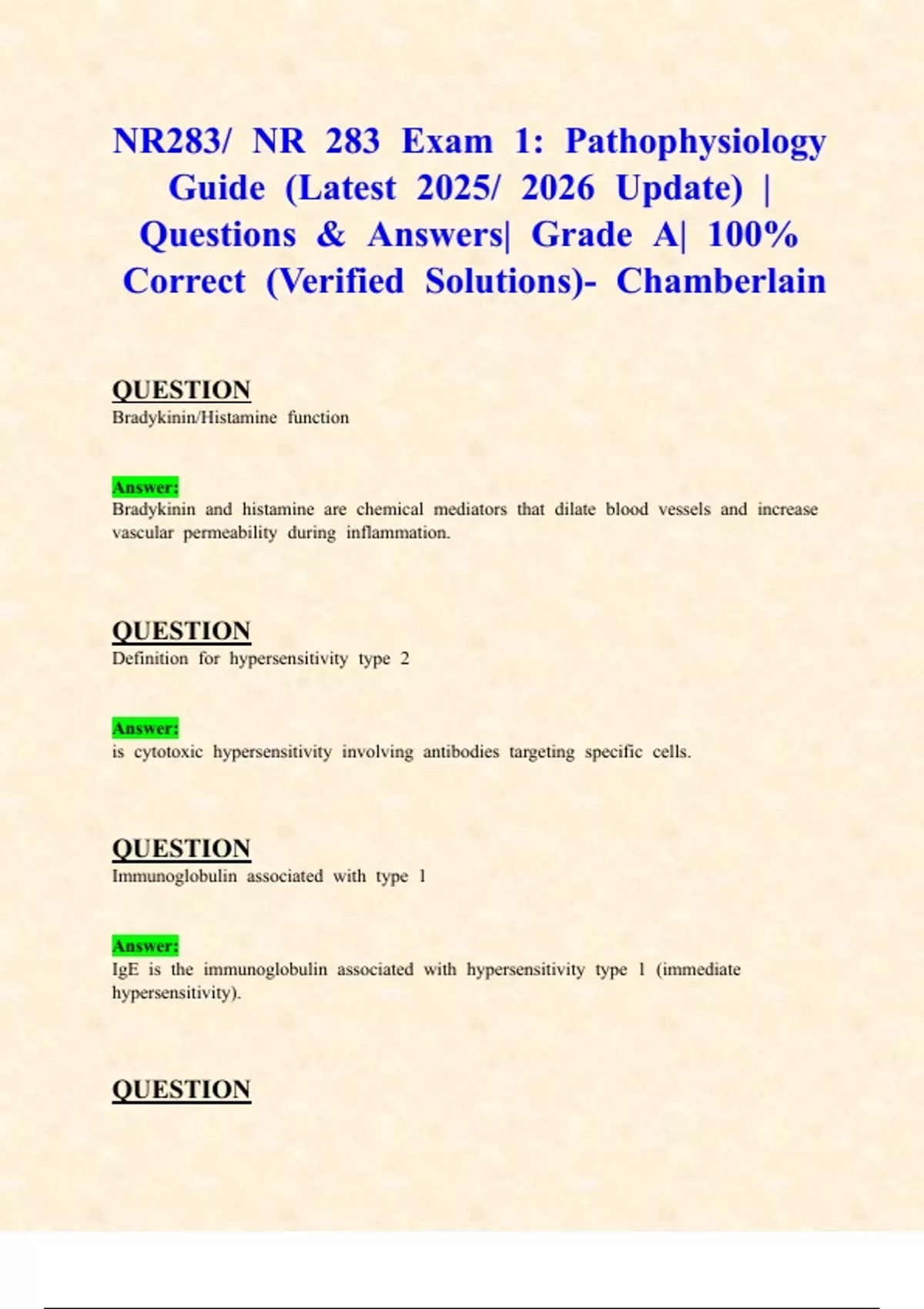 NR283/ NR 283 Exam 1: Pathophysiology Guide (Latest 2025/ 2026 Update ...