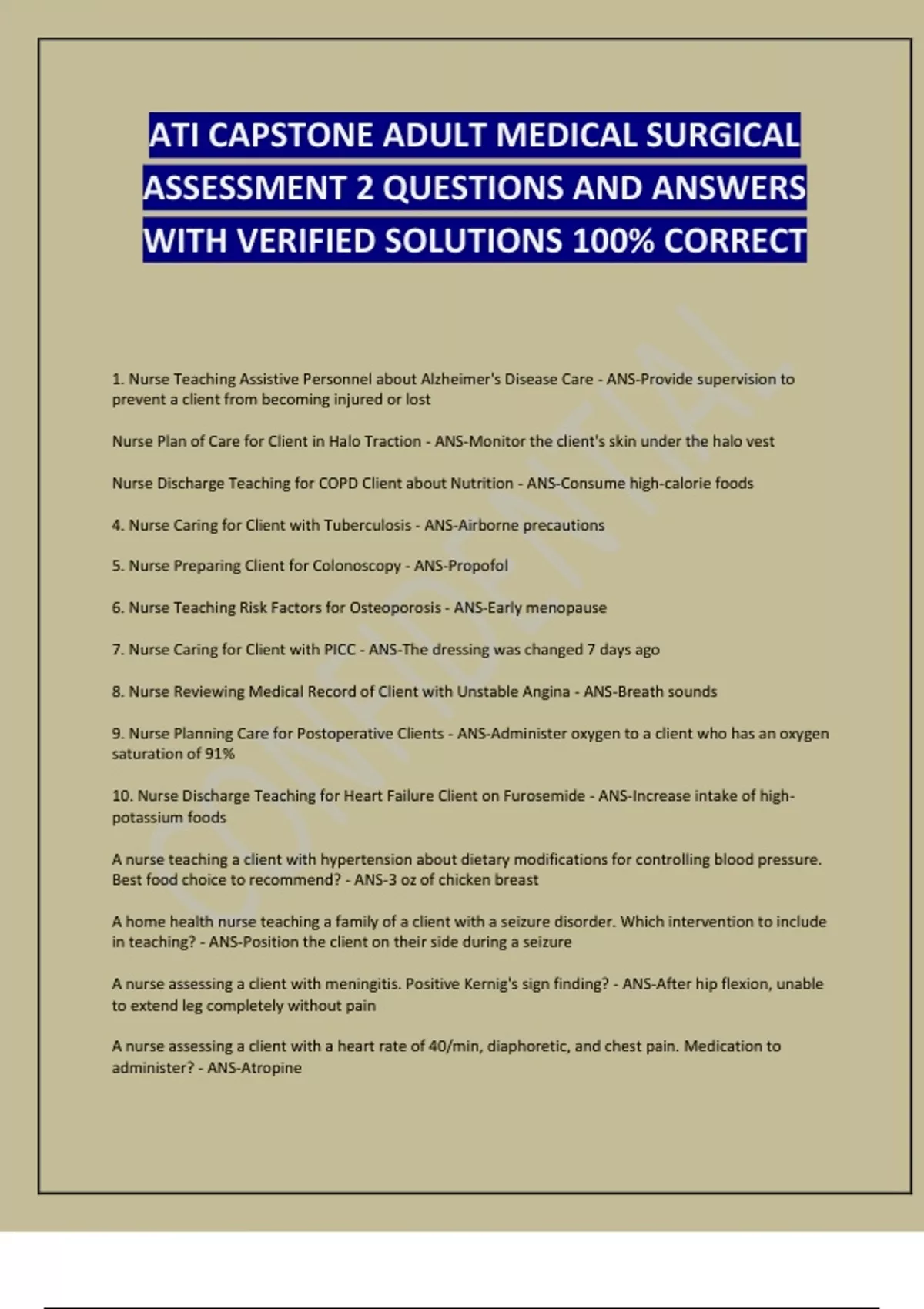 ATI CAPSTONE ADULT MEDICAL SURGICAL ASSESSMENT 2 QUESTIONS AND ANSWERS () (VERIFIED ANSWERS ...