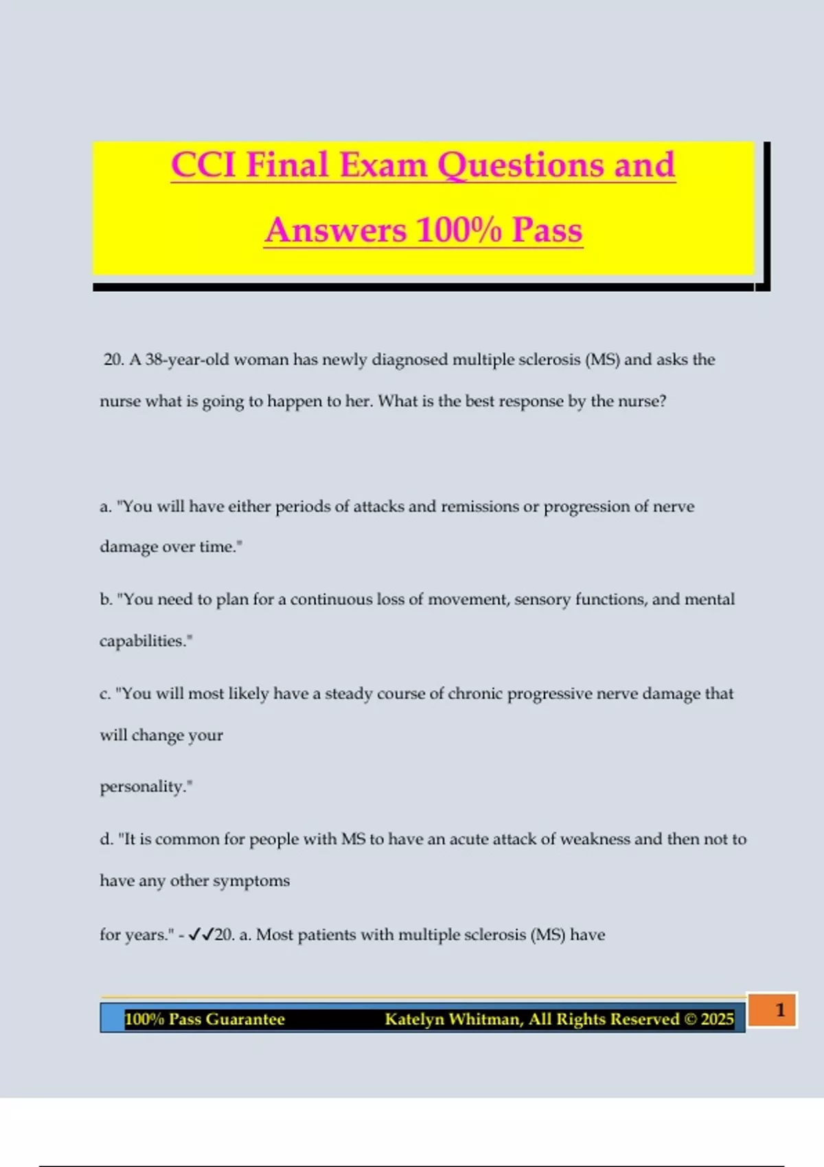 CCI Final Exam Questions and Answers 100% Pass - CCI - Stuvia US