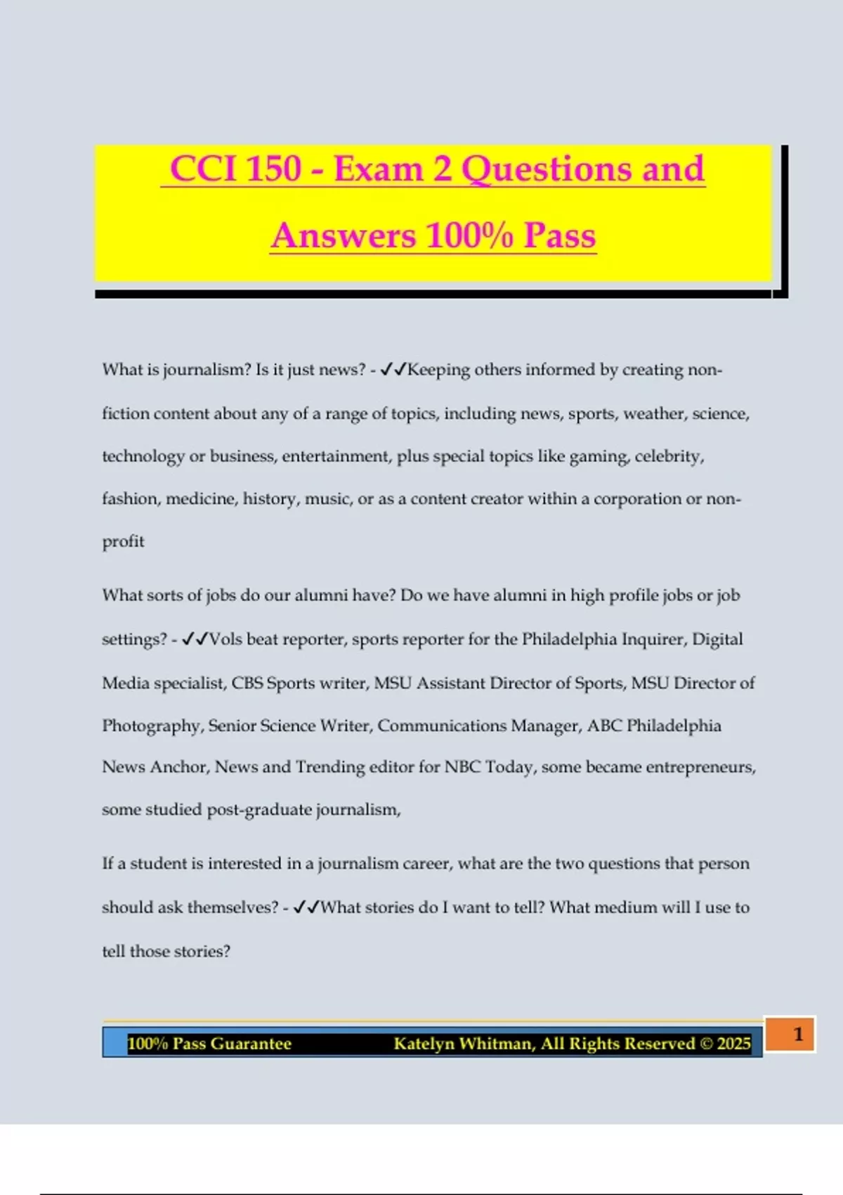 CCI 150 - Exam 2 Questions and Answers 100% Pass - CCI - Stuvia US