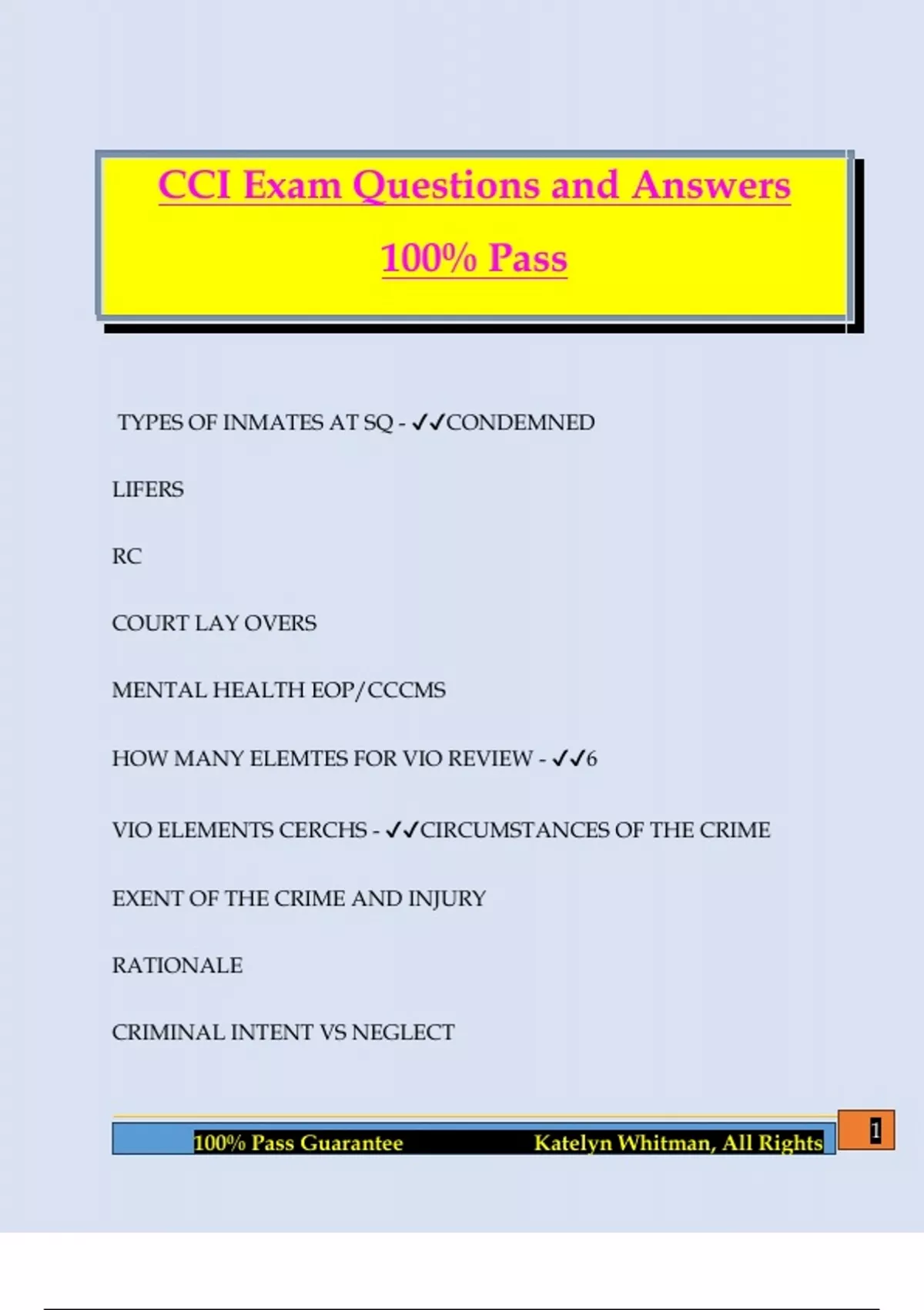 CCI Exam Questions and Answers 100% Pass - CCI - Stuvia US