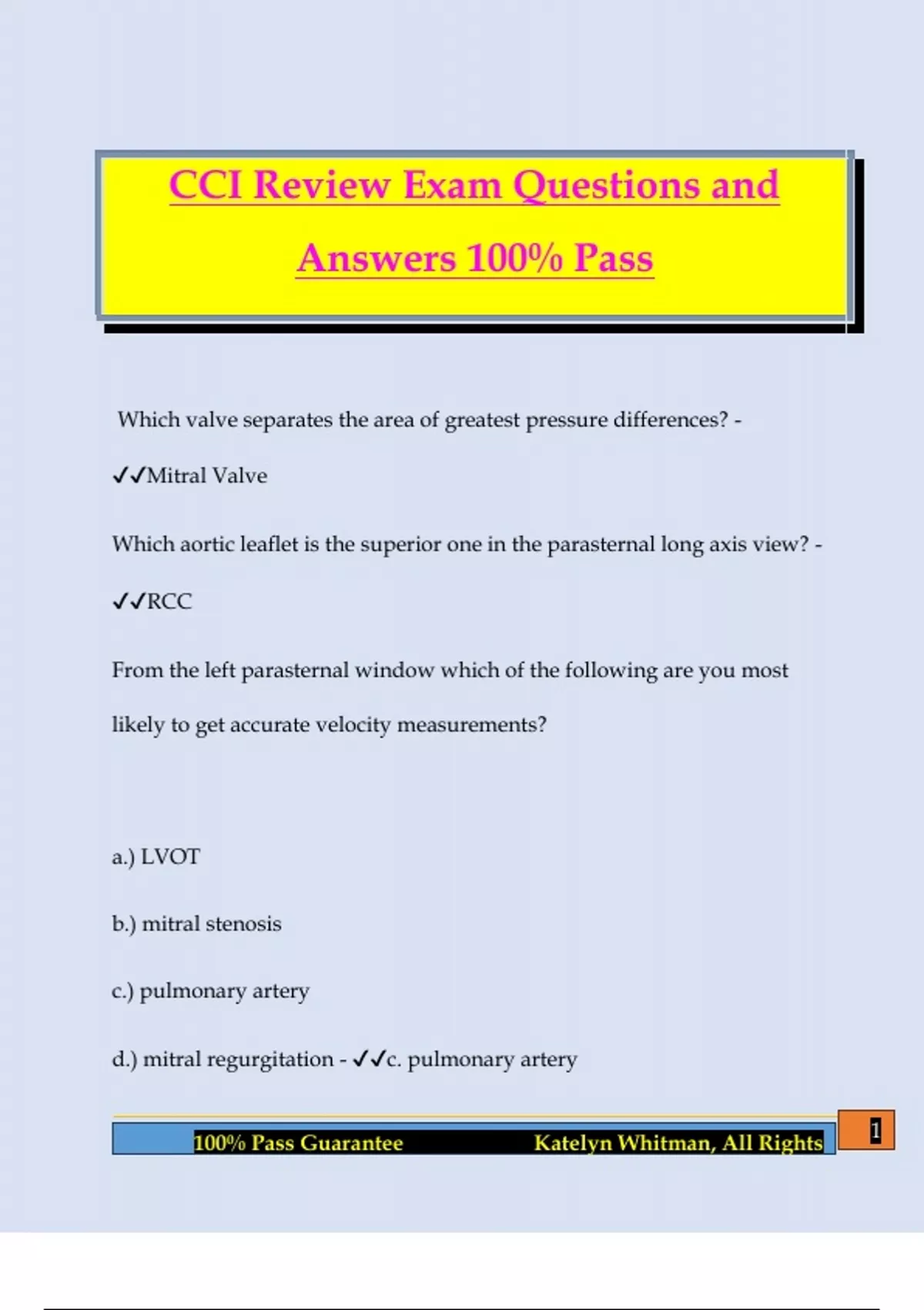 CCI Review Exam Questions and Answers 100% Pass - CCI - Stuvia US