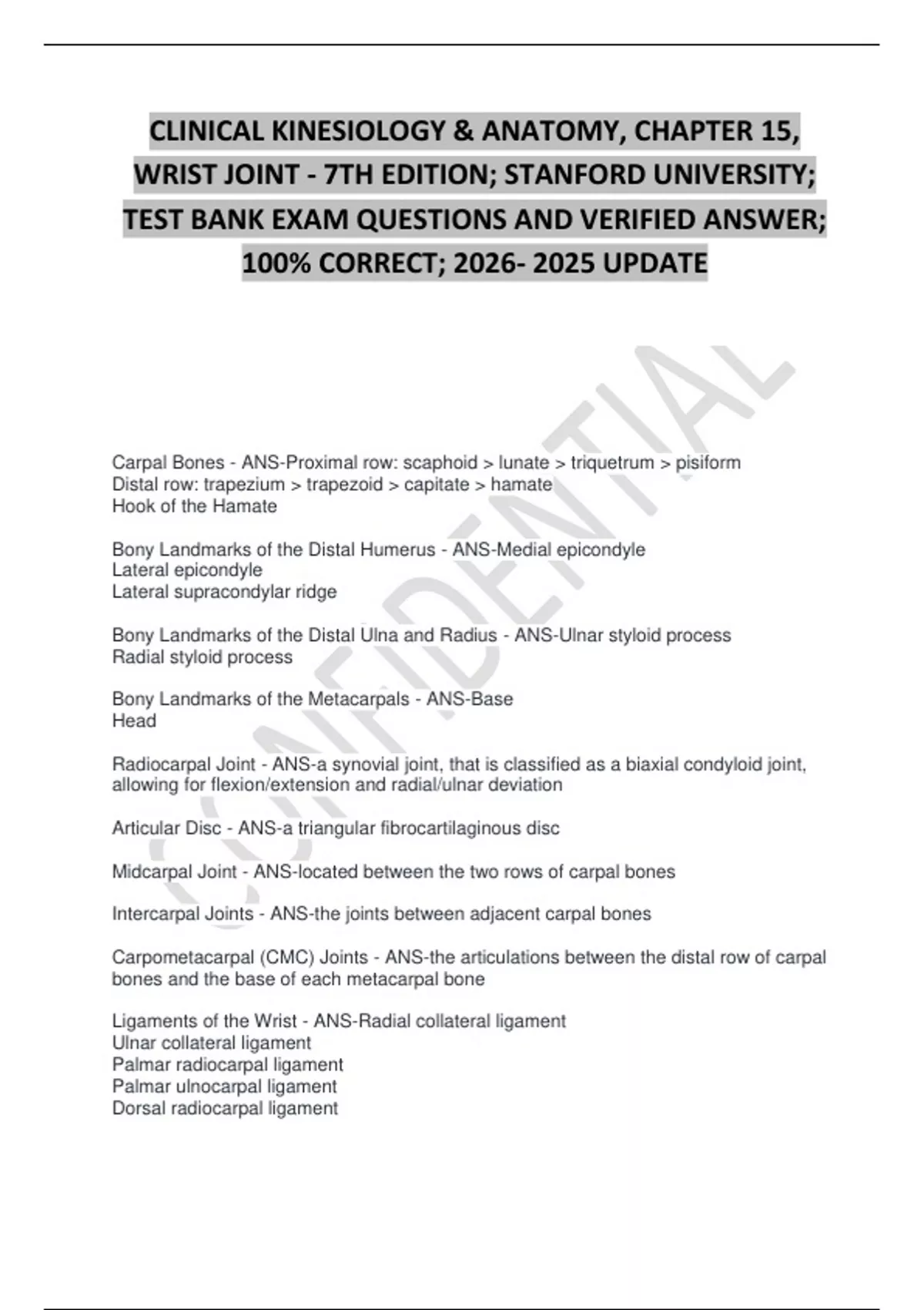 CLINICAL KINESIOLOGY & ANATOMY, CHAPTER 15, WRIST JOINT - 7TH EDITION; STANFORD UNIVERSITY ...