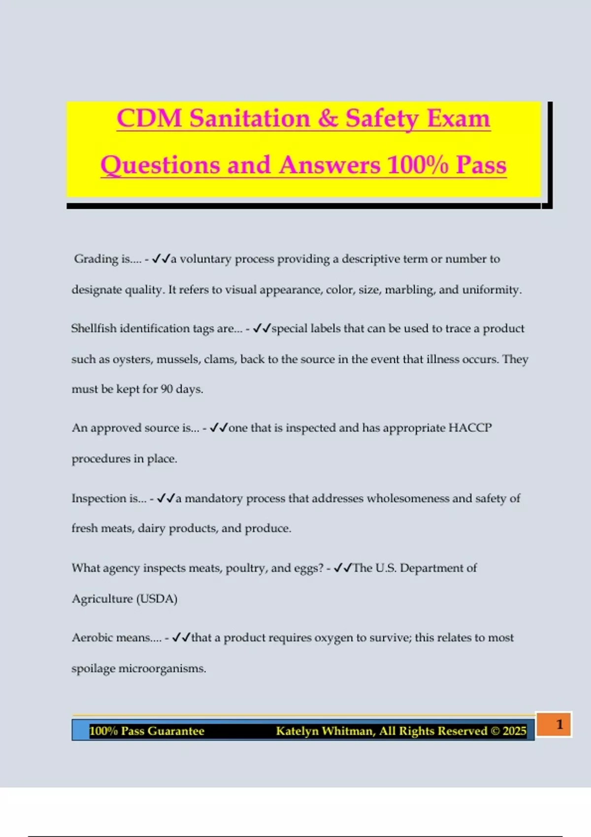 CDM Sanitation & Safety Exam Questions and Answers 100% Pass - CDM ...