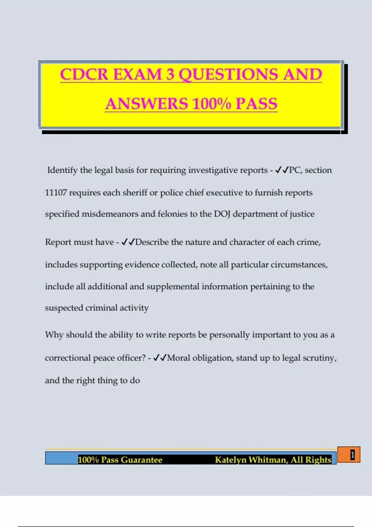 CDCR EXAM 3 QUESTIONS AND ANSWERS 100% PASS - Cdcr - Stuvia US