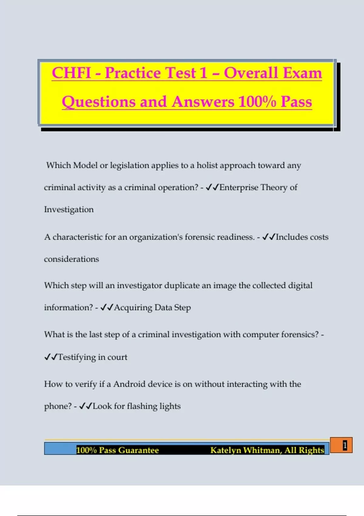 CHFI - Practice Test 1 – Overall Exam Questions and Answers 100% Pass ...