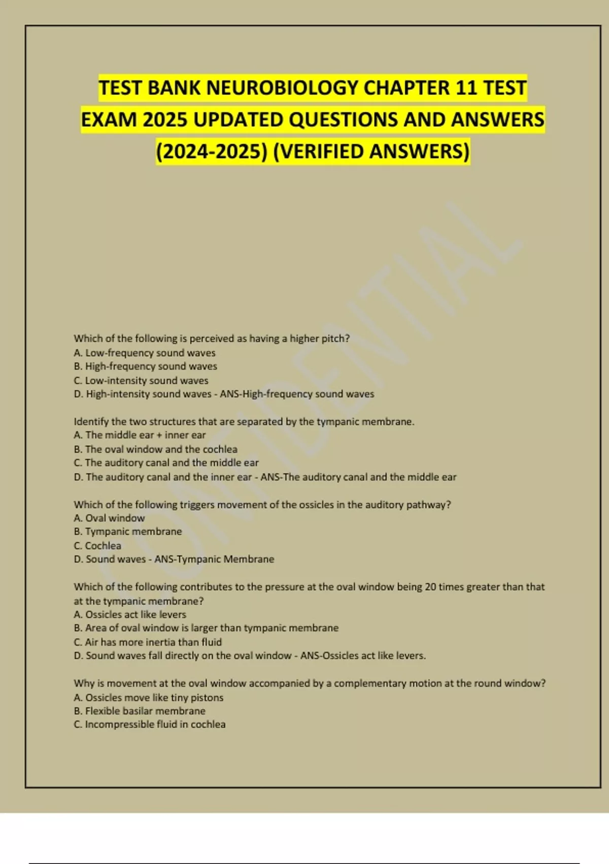 TEST BANK NEUROBIOLOGY CHAPTER 11 TEST EXAM 2025 UPDATED QUESTIONS AND ...