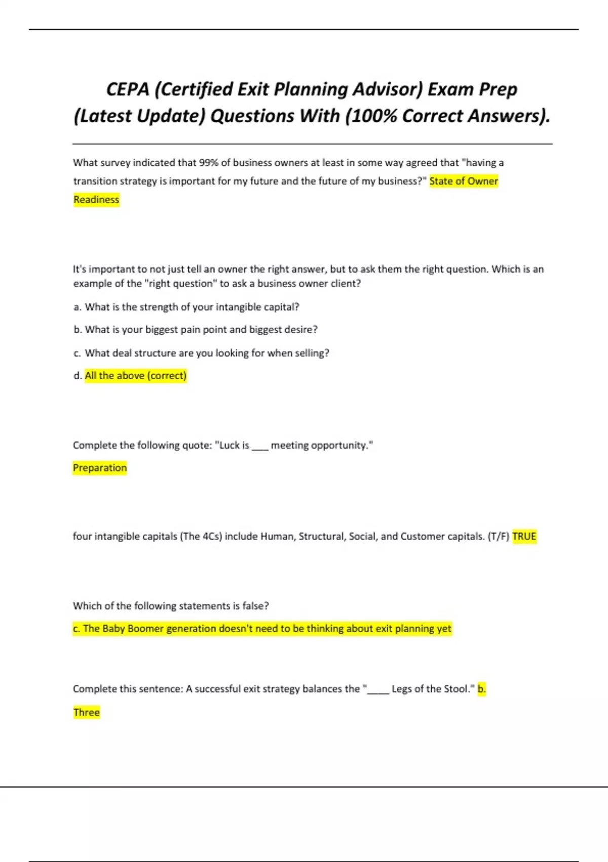 CEPA (Certified Exit Planning Advisor) Exams and Exam Prep and Practice ...