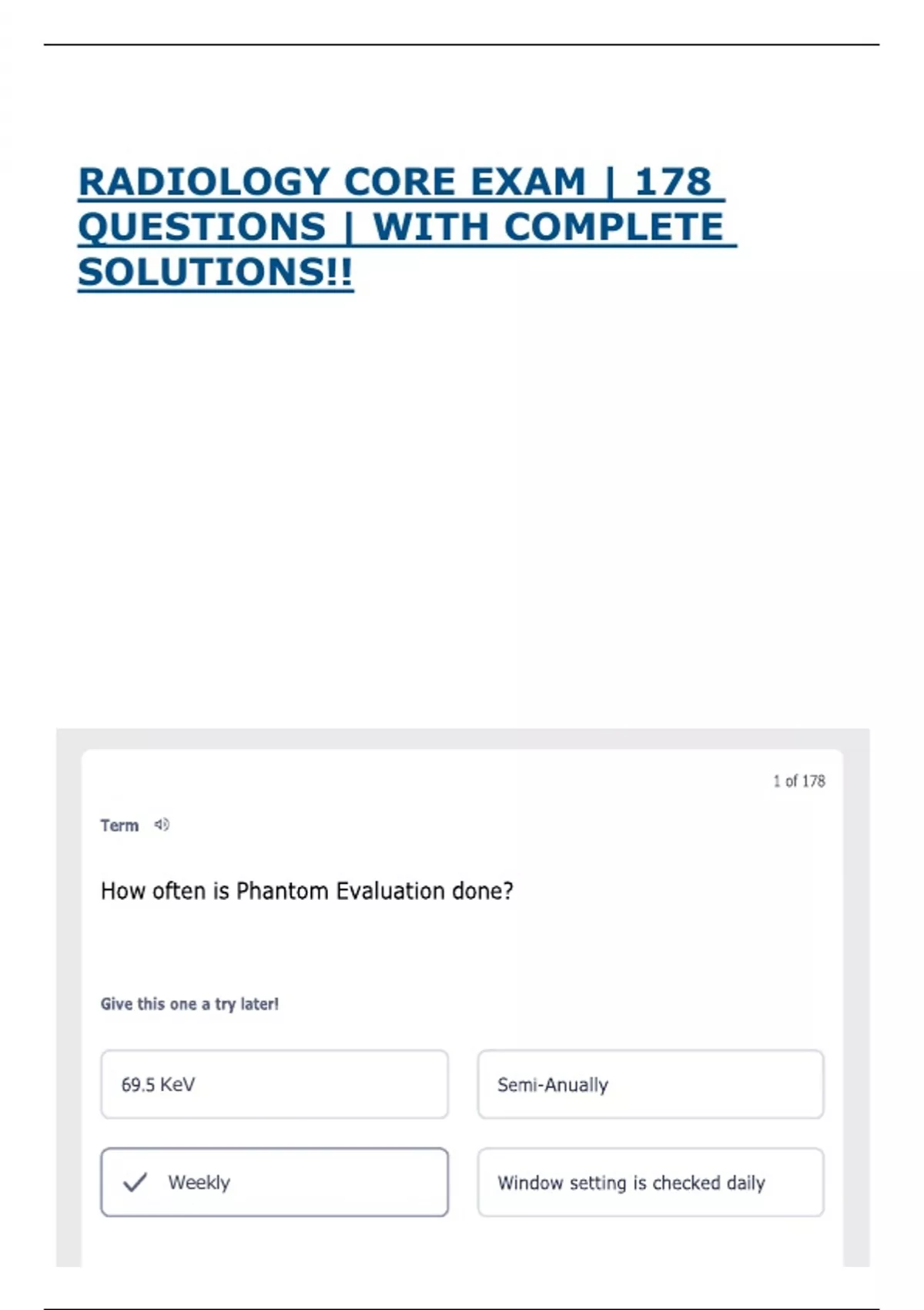 RADIOLOGY CORE EXAM | 178 QUESTIONS | WITH COMPLETE SOLUTIONS ...