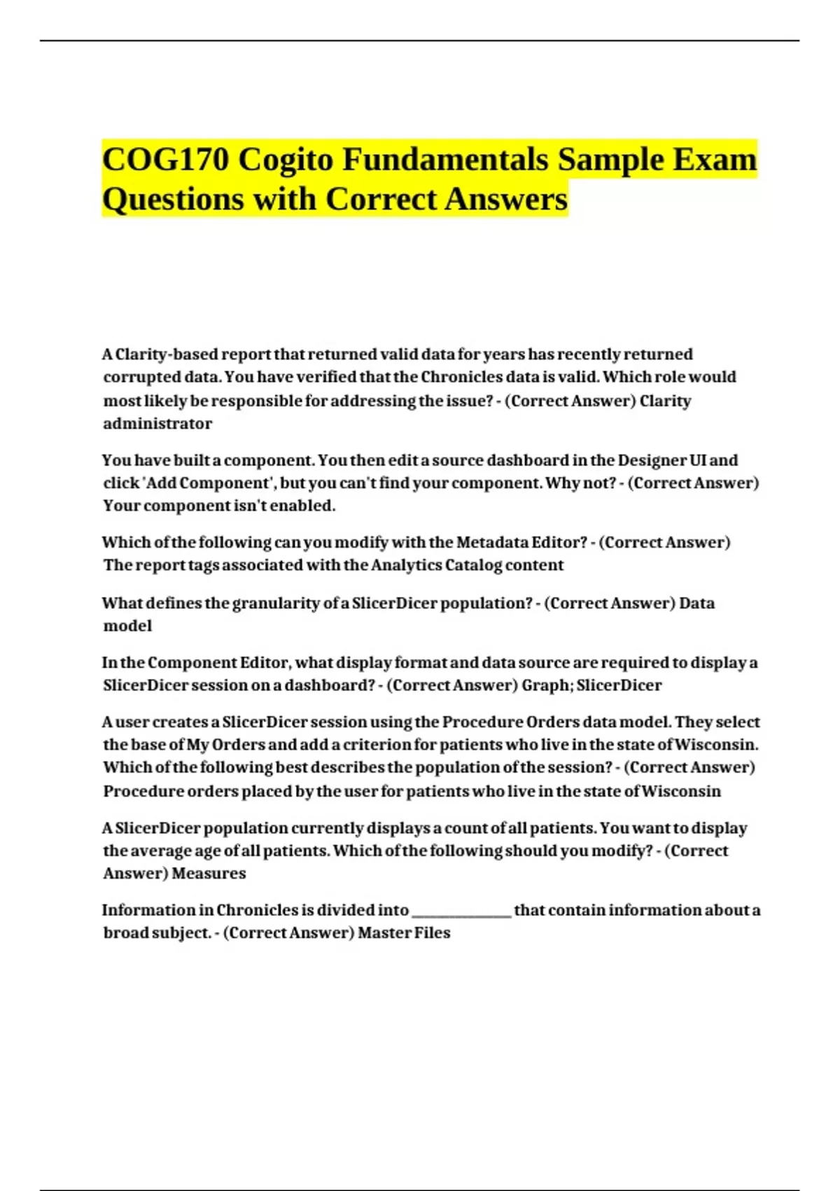 COG170 Cogito Fundamentals Sample Exam Questions with Correct Answers ...