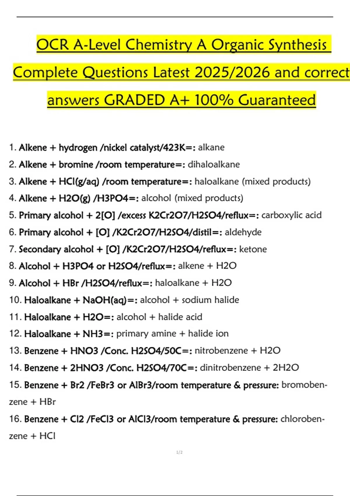 OCR A-Level Chemistry A Organic Synthesis Complete Questions Latest ...