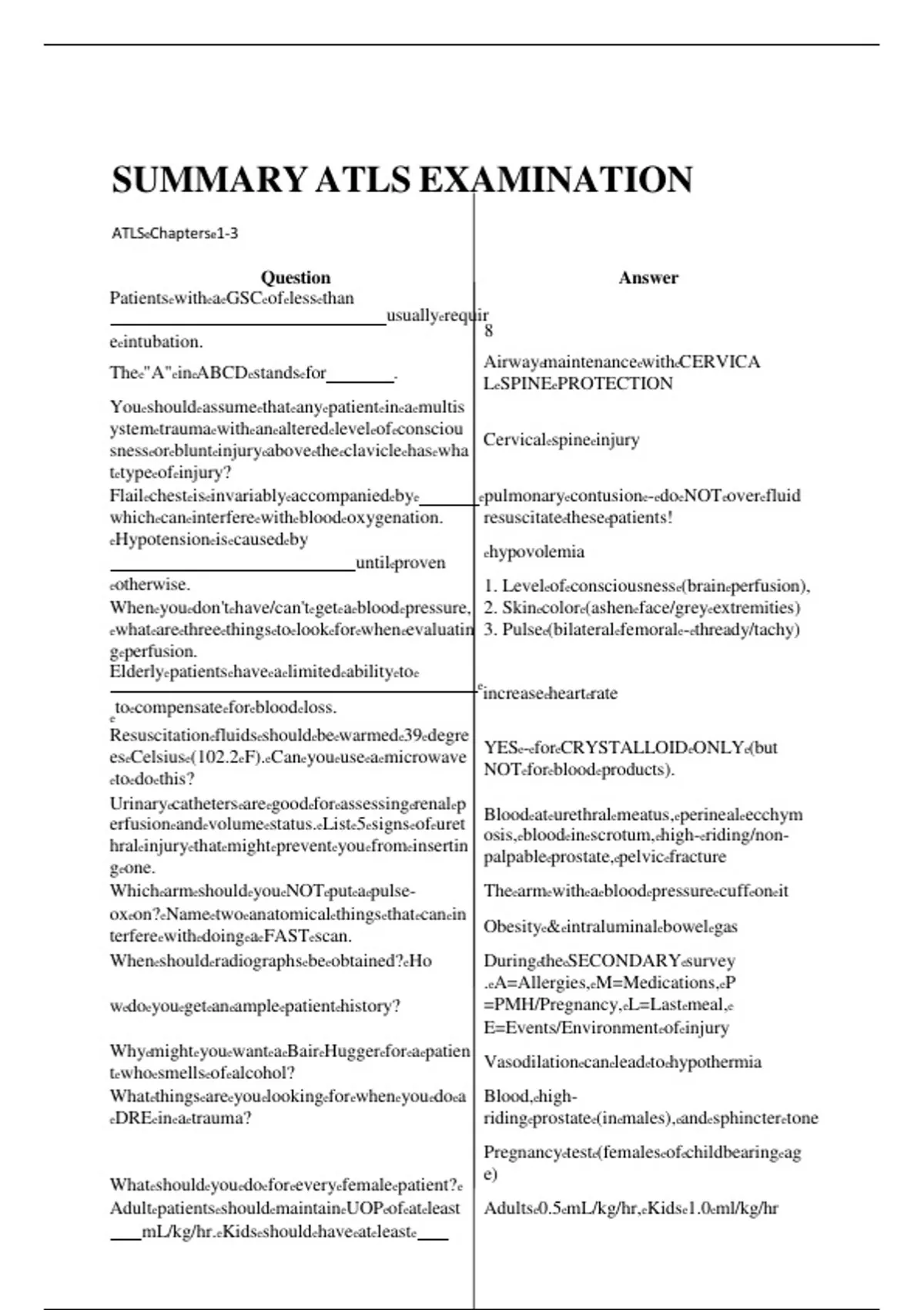 SUMMARY ATLS EXAMINATION - Atls - Stuvia US