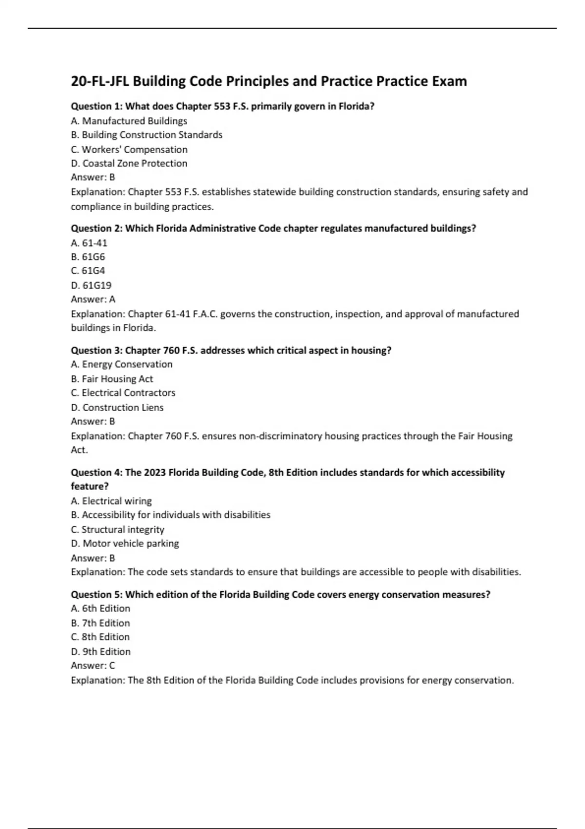20-FL-JFL Building Code Principles and Practice Practice Exam ...