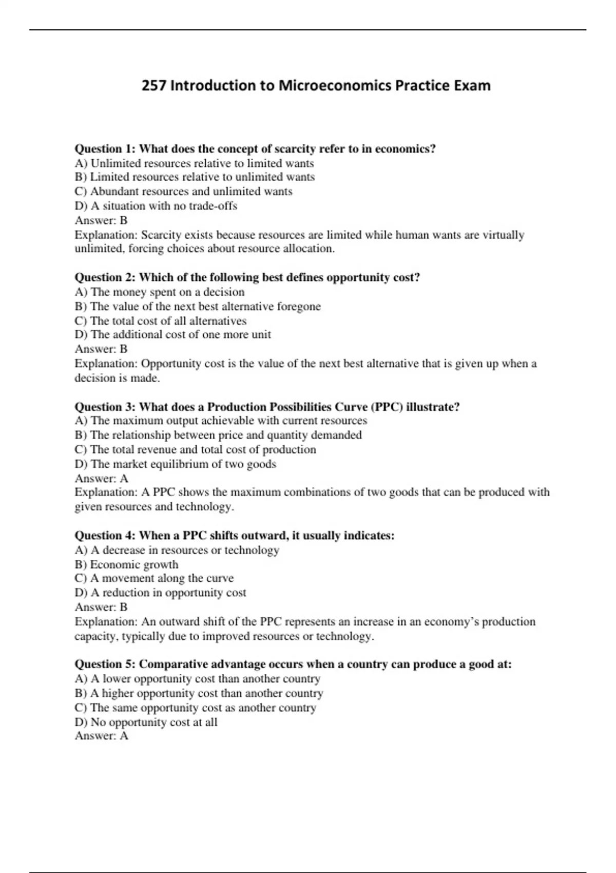 257 Introduction to Microeconomics Practice Exam - Computers - Stuvia US