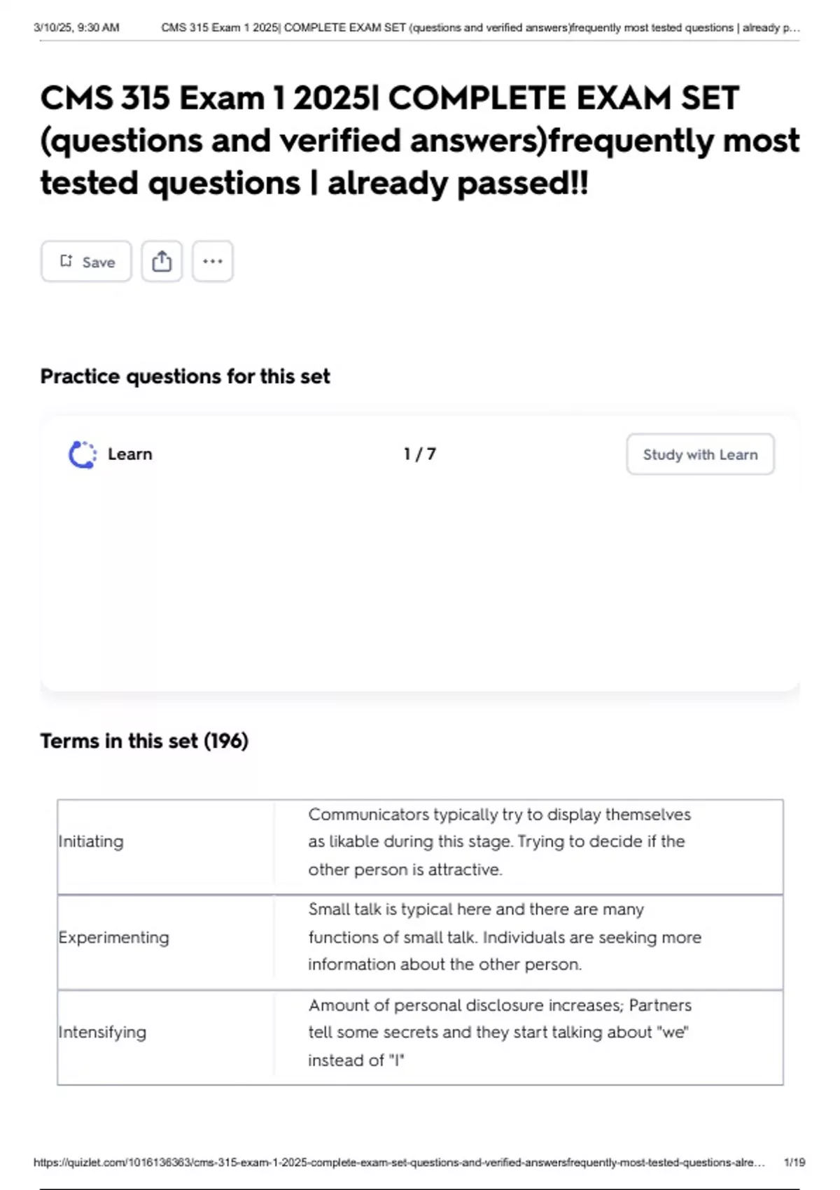 CMS 315 Exam 1 2025| COMPLETE EXAM SET (questions and verified answers ...